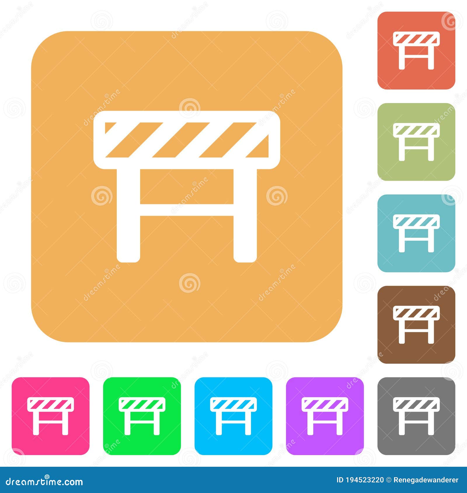 Construction Barrier Rounded Square Flat Icons Stock Vector ...