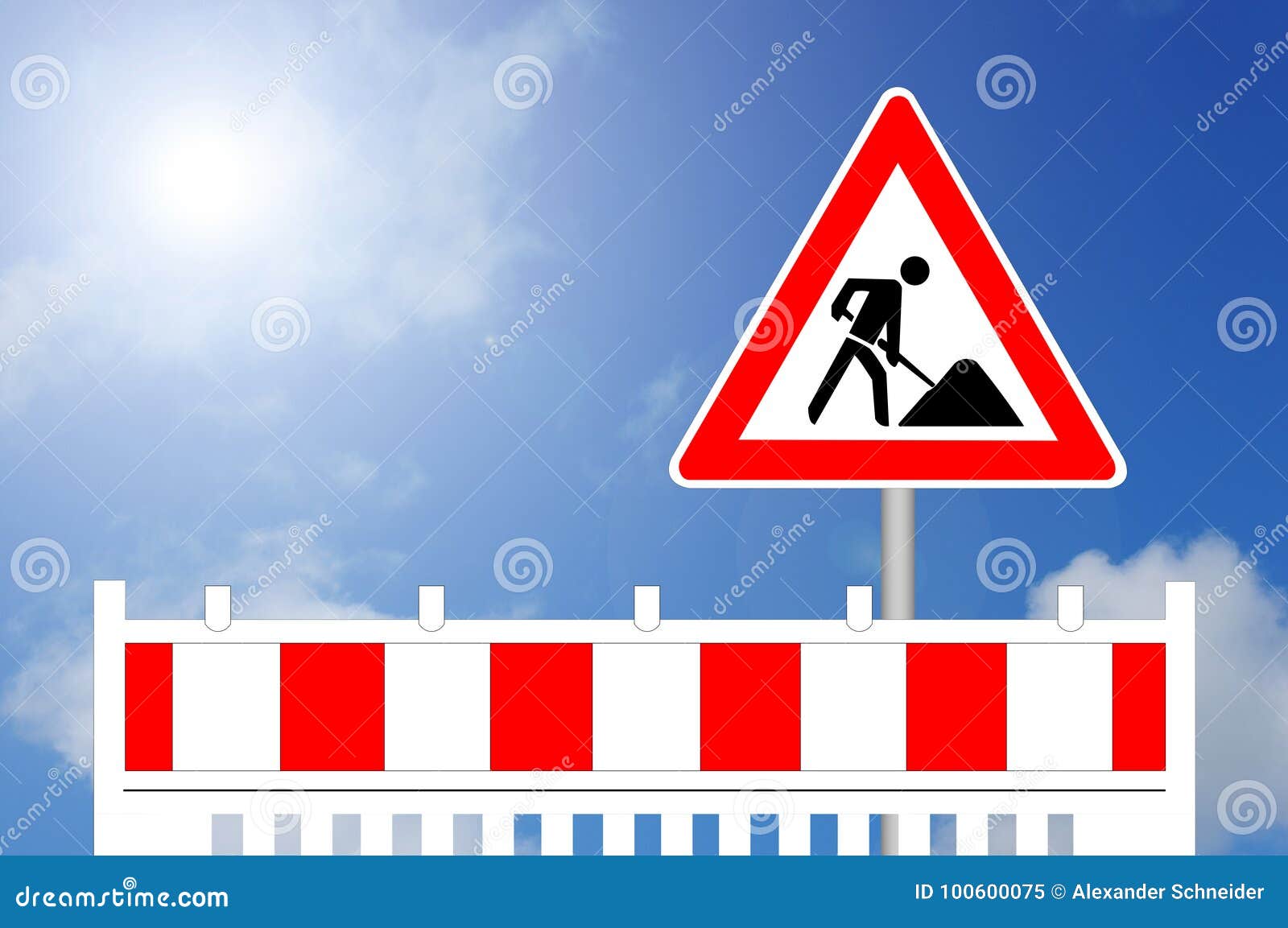 Construction Barrier with Sign Stock Illustration - Illustration of ...