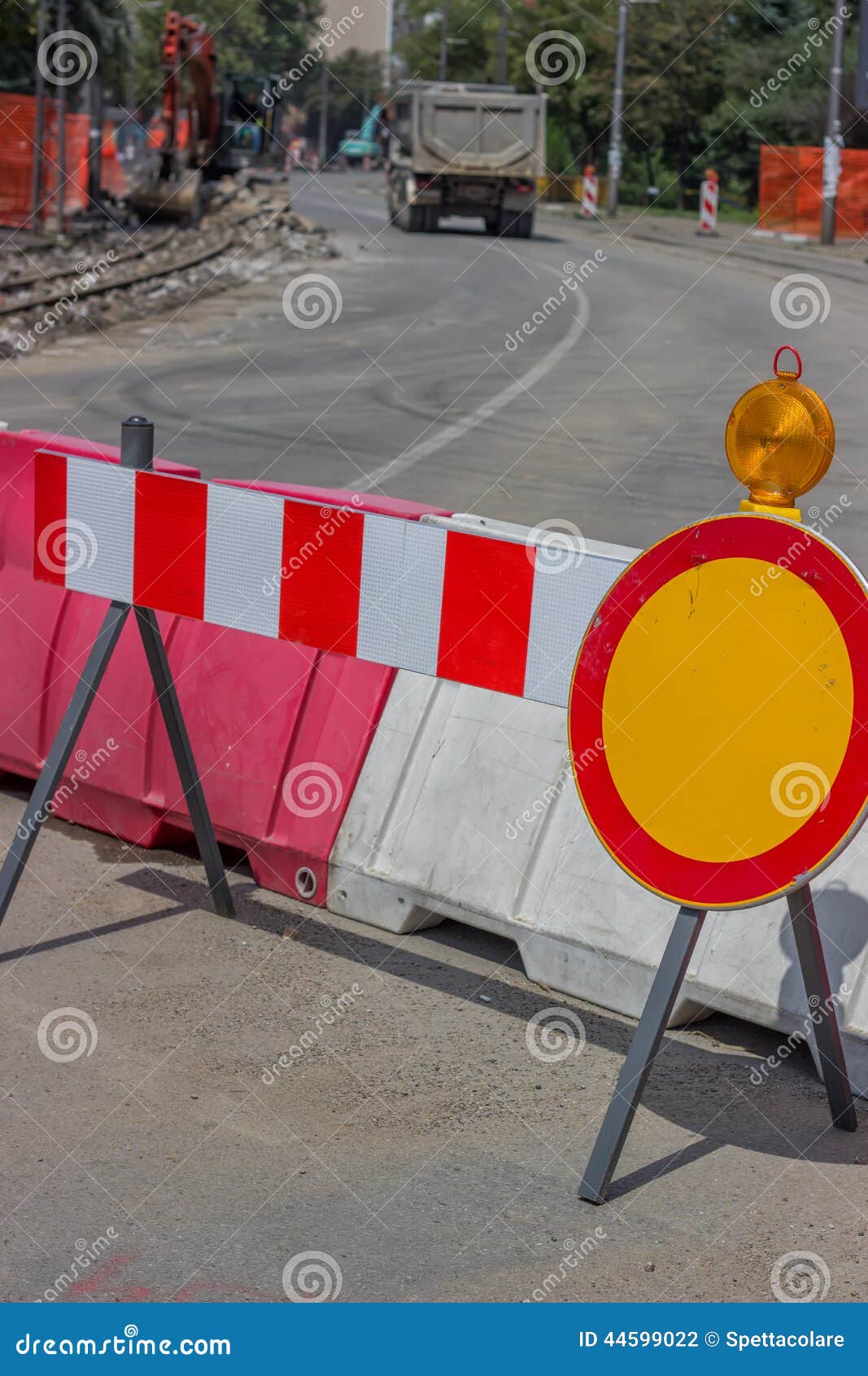 Construction Barrier Sign with Yellow Warning Light 3 Stock Photo ...
