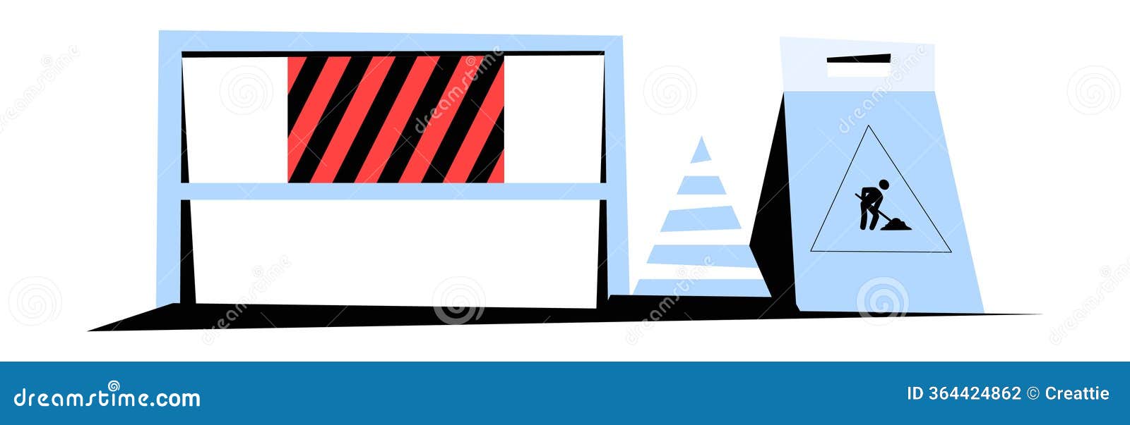 Roadwork Signage With Stop Board In Flat Vector Illustration ...