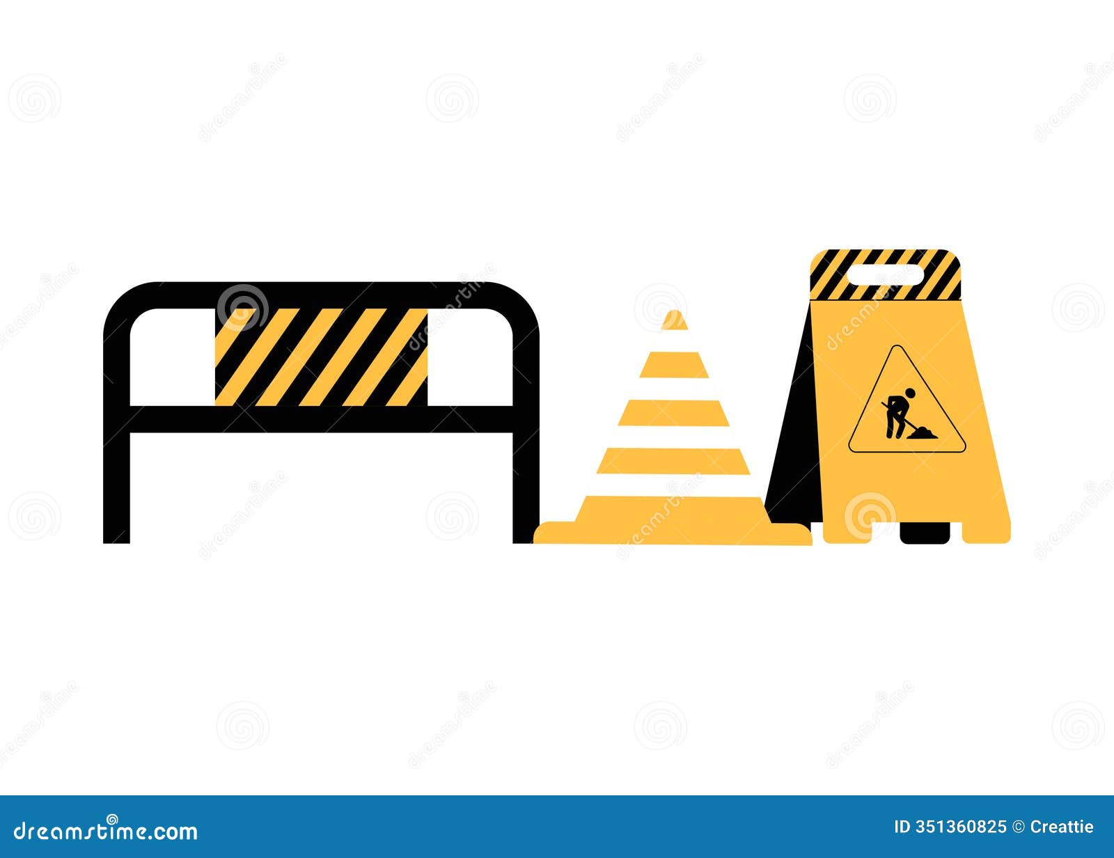 Construction Barriers and Warning Signs in Flat Vector Illustration ...