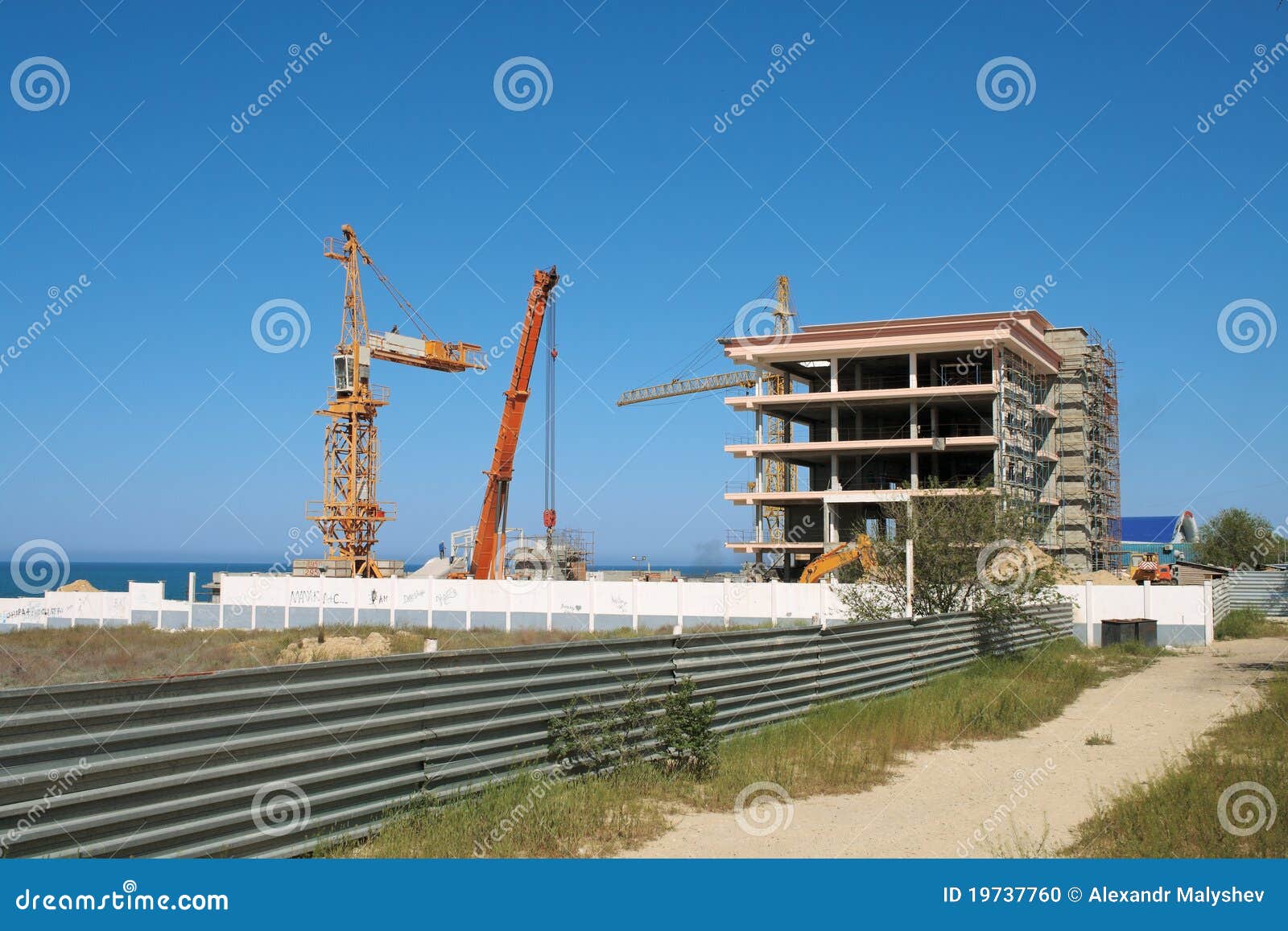 Construction on the beach. stock photo. Image of architecture - 19737760