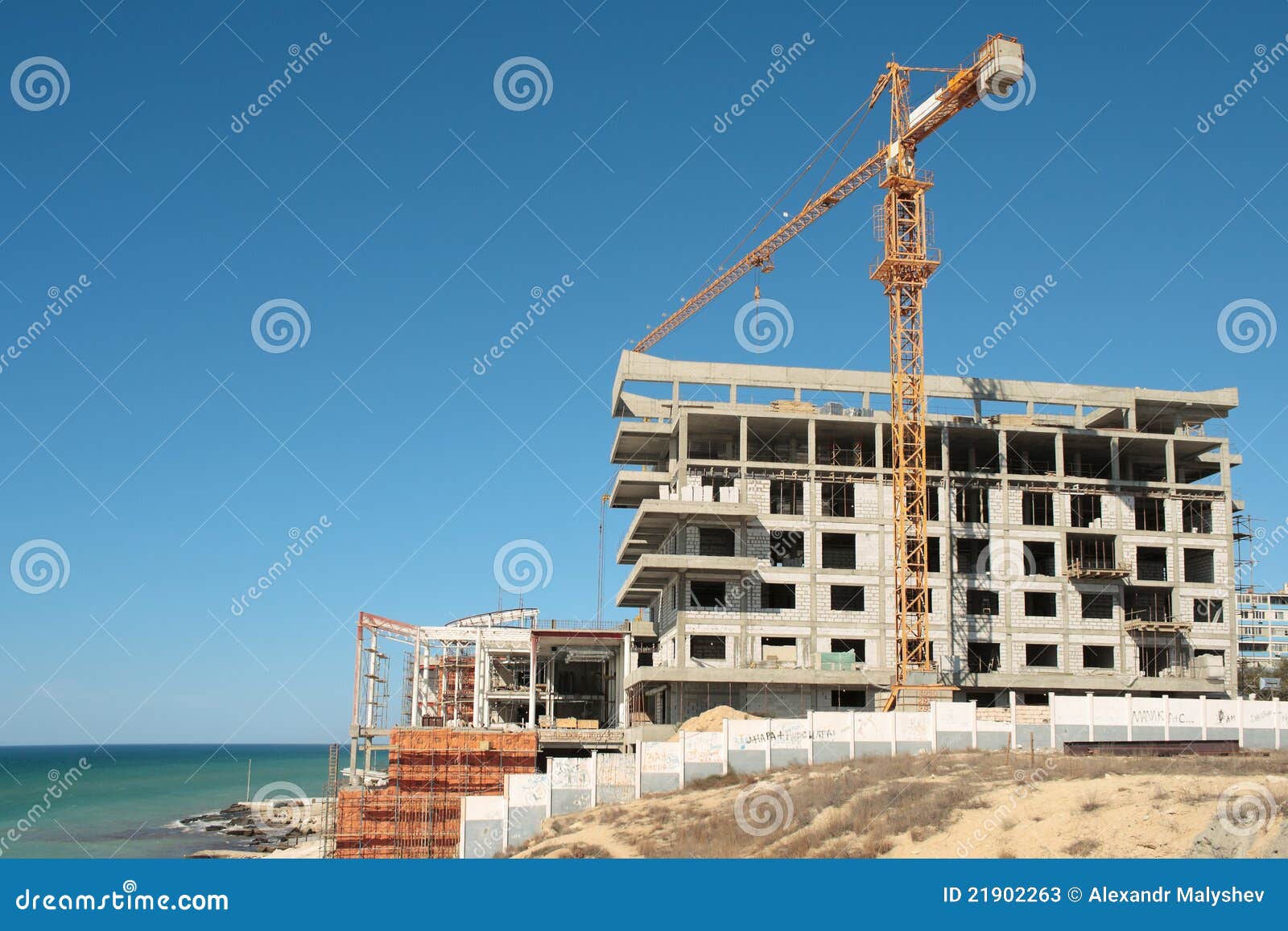 Construction on the beach. stock image. Image of development - 21902263