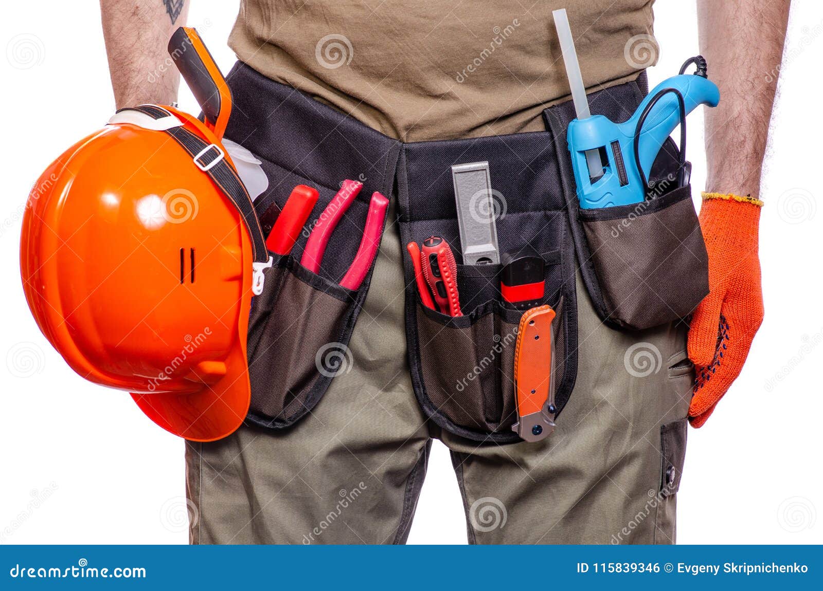 Construction Belt on a Man Tool Belt Builder Stock Photo - Image of ...