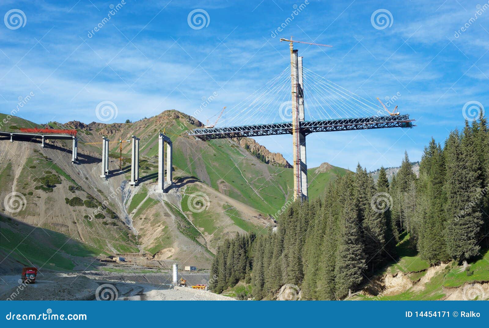 Construction of the Big Bridge in Mountains Stock Image - Image of ...