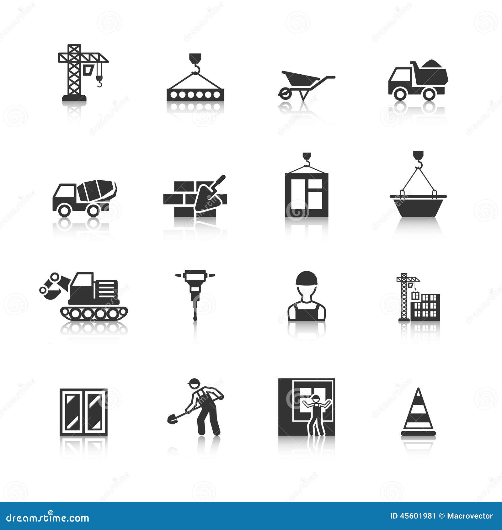 Construction Black Icons Set Stock Vector - Illustration of jackhammer ...