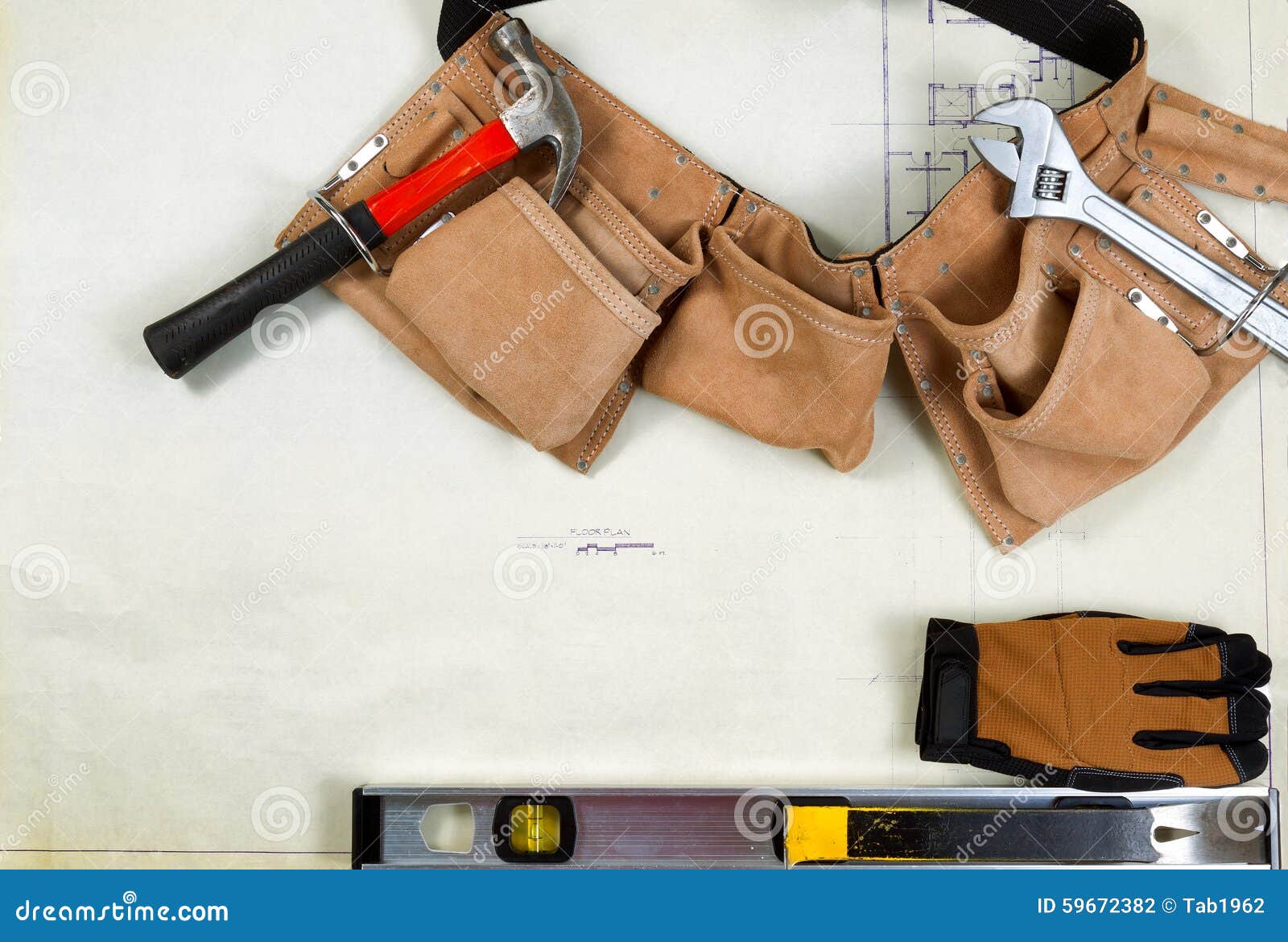 Construction Blue Print Drawing with Basic Contractor Tools Stock Photo ...