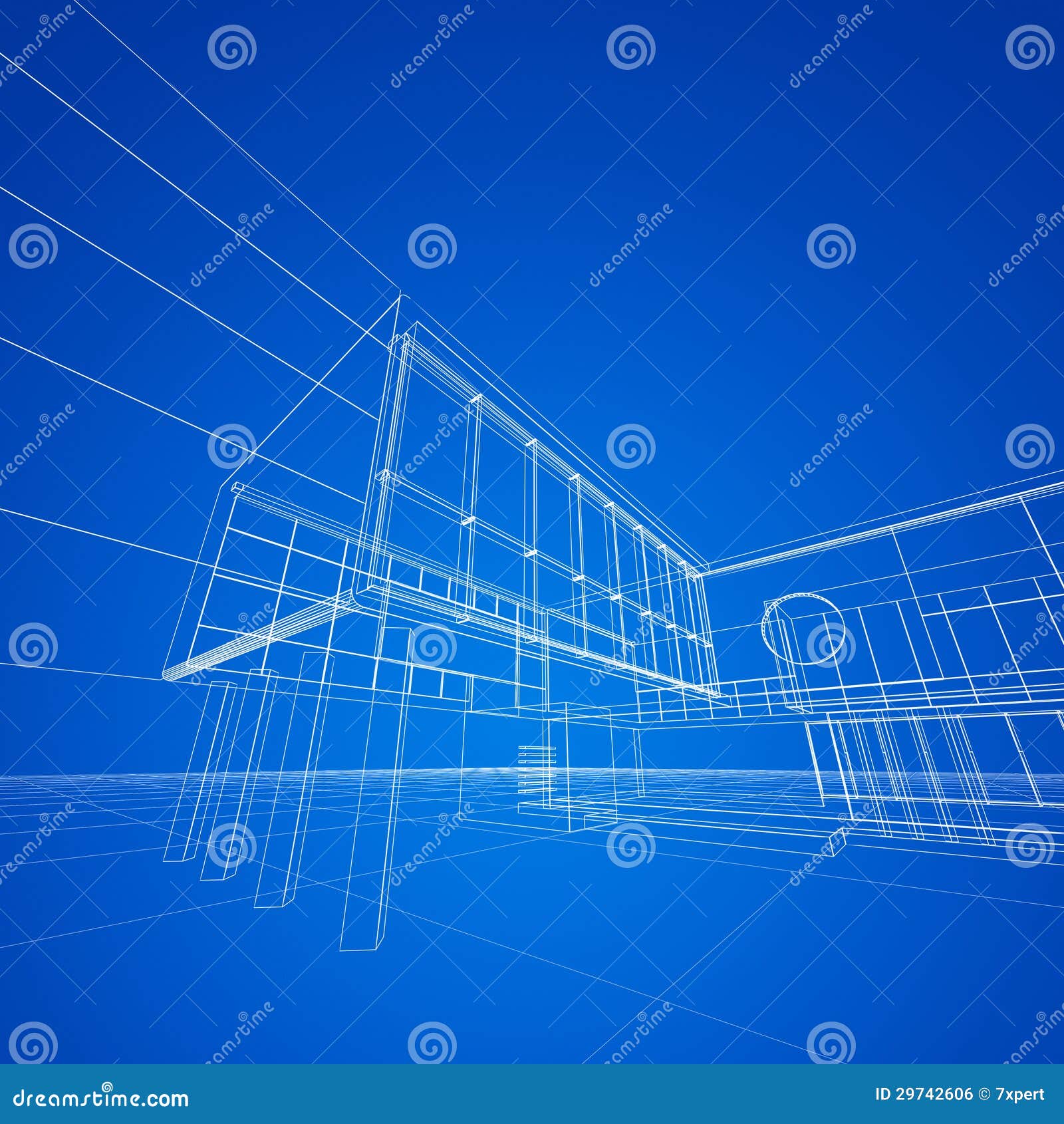 Construction Blueprint on Blue Stock Illustration - Illustration of ...