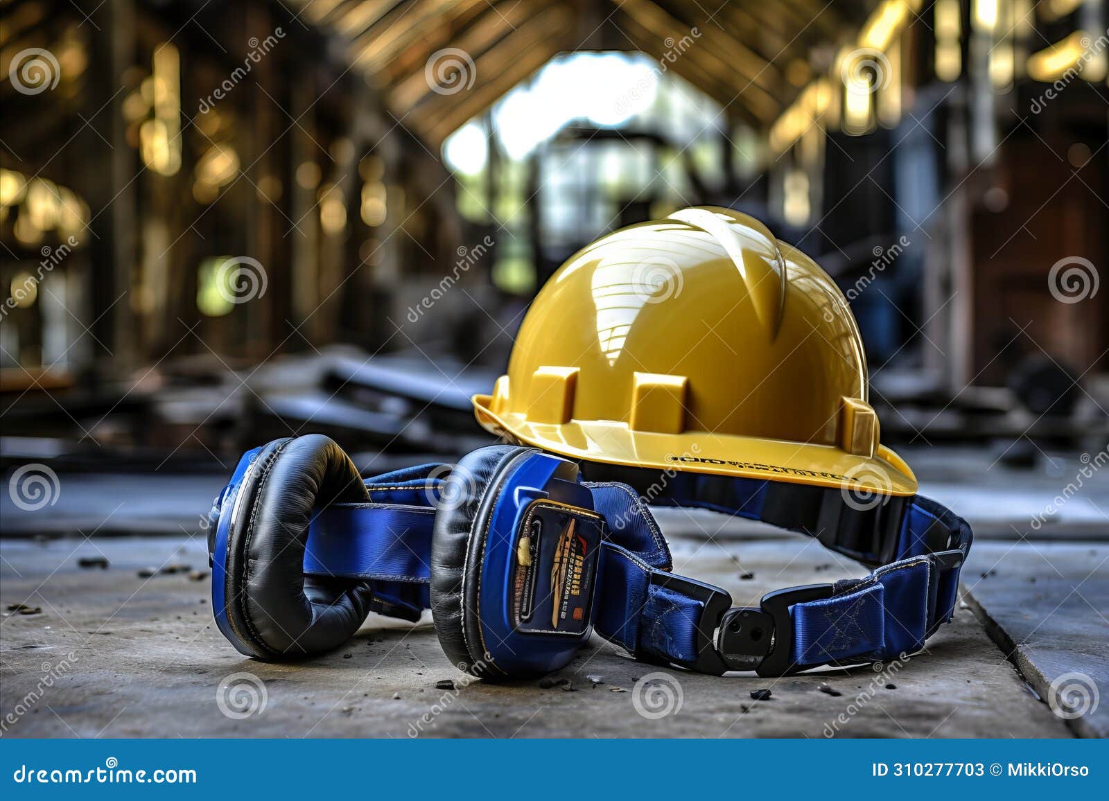 Construction Tools Scheme. Yellow Blue Helmet, Tools and Efficient ...