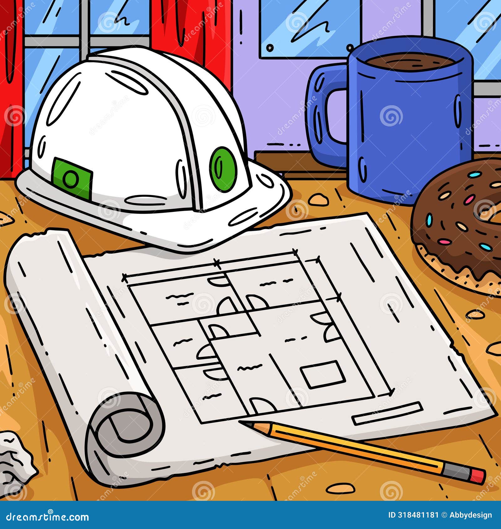 Construction Blueprint, a Pencil Hard Hat Colored Stock Vector ... Construction Blueprint, a Pencil Hard Hat Colored Stock Vector ...