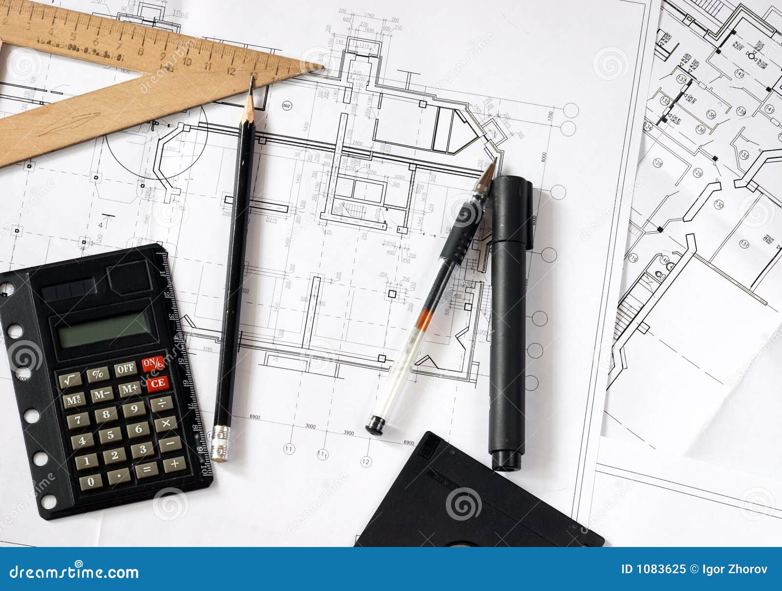 Construction blueprints stock image. Image of calculator - 1083625