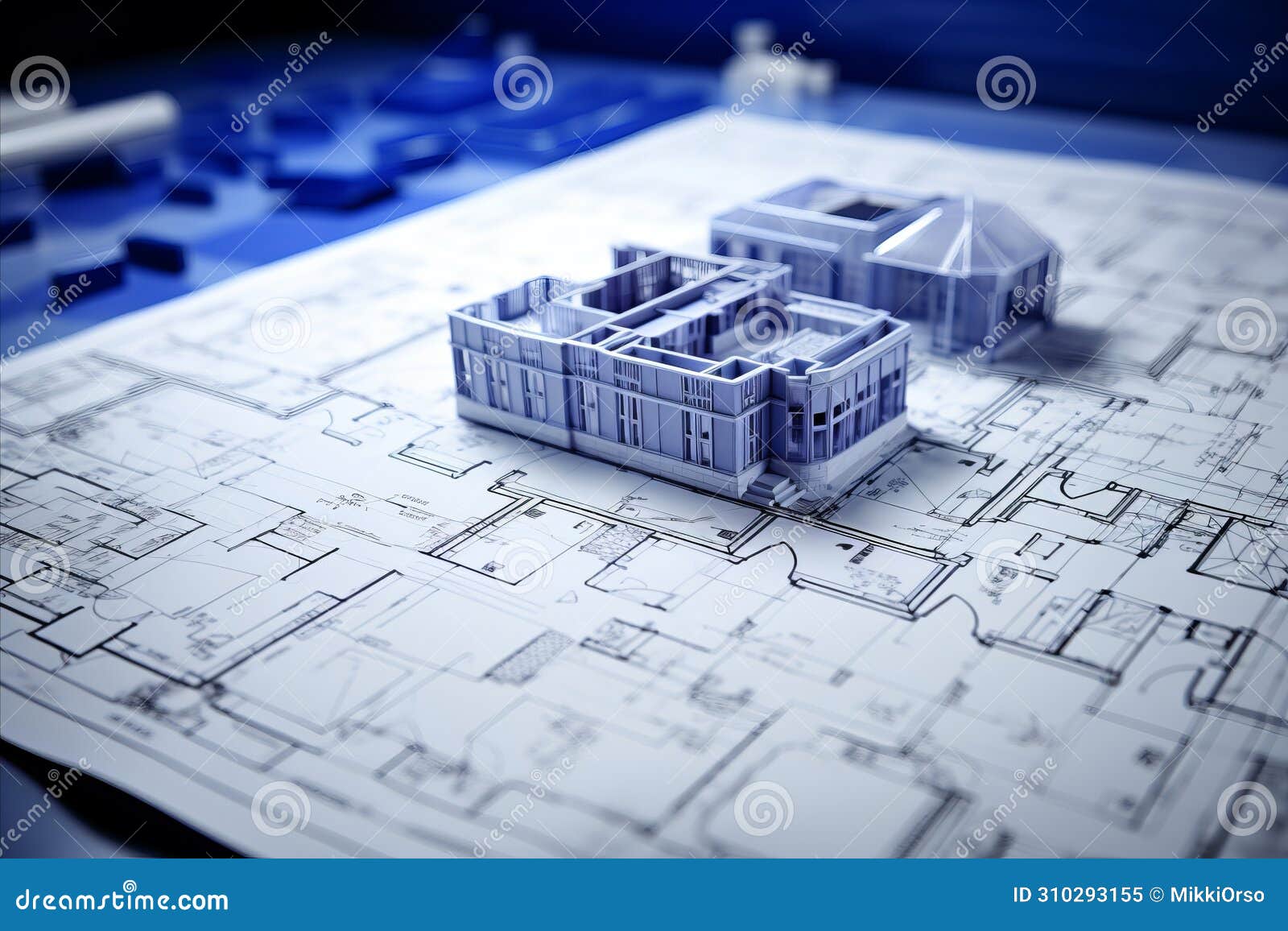 Modern House Being Built on Detailed Architectural Blueprints for ...