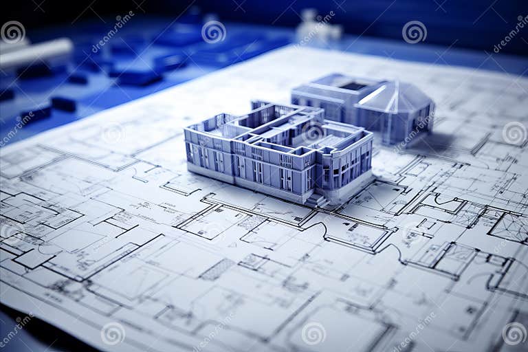 Modern House Being Built on Detailed Architectural Blueprints for ...