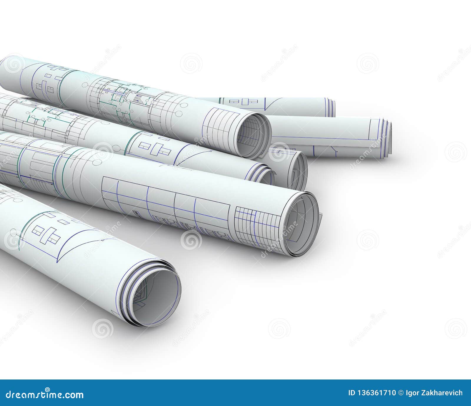 Construction Blueprints in Roll Isolated Stock Photo - Image of diagram ...