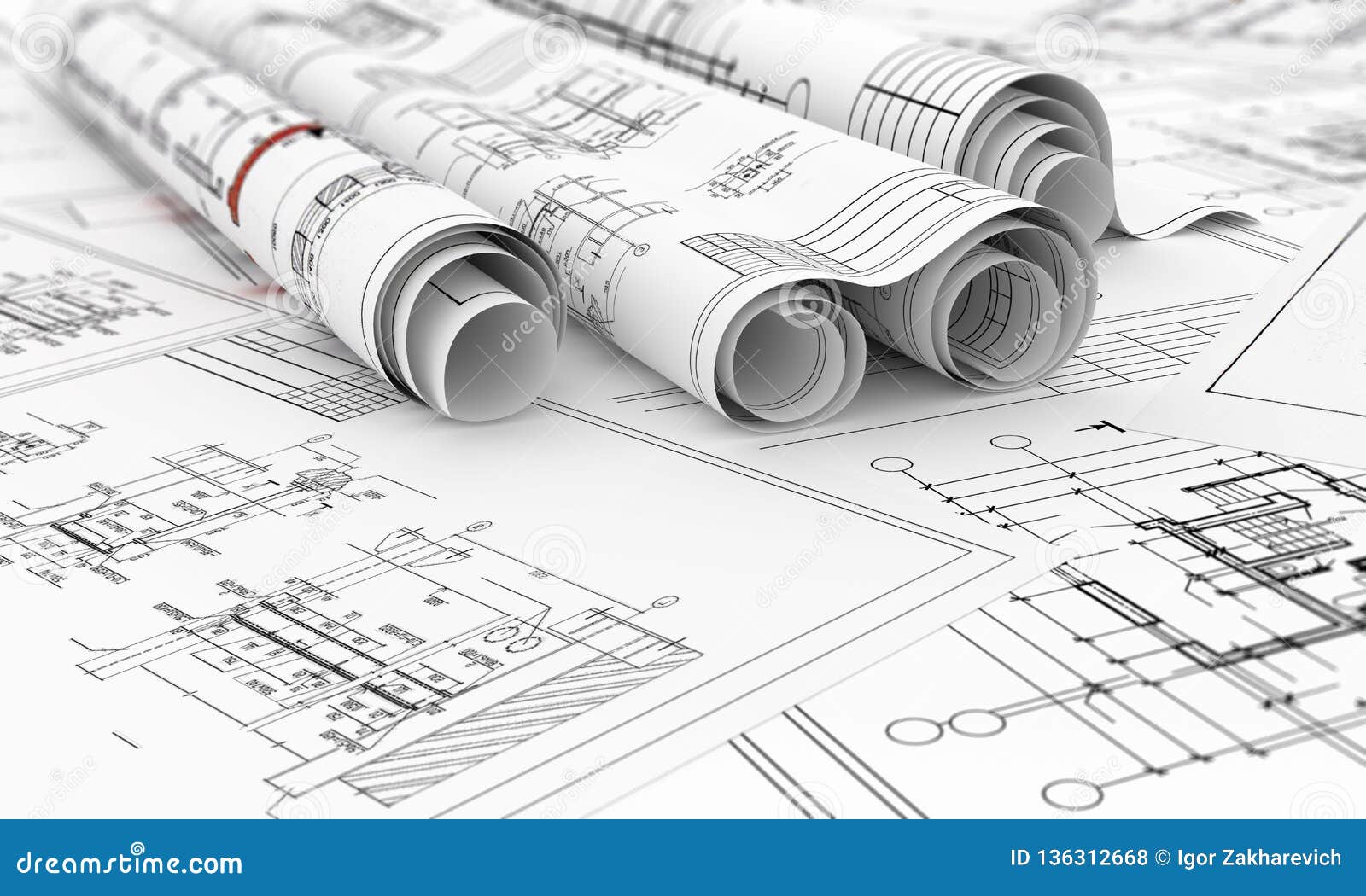 Construction Blueprints in Rolls Stock Photo - Image of structure ...