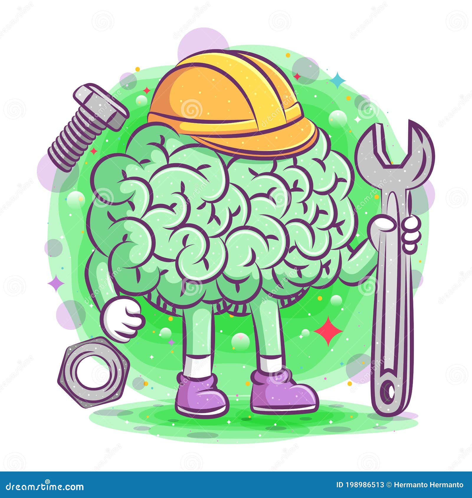 The Construction Brain Illustration Holds A Bolt Cartoon Vector ...
