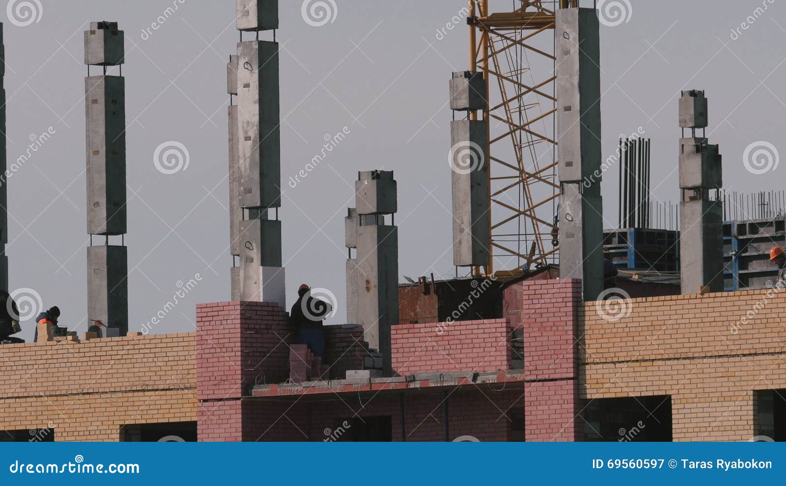 Construction of a Brick High-rise Building Stock Video - Video of crane ...