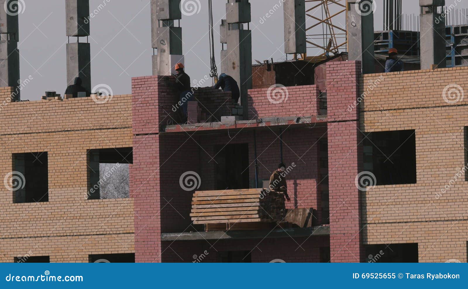 Construction of a Brick High-rise Building Stock Video - Video of ...