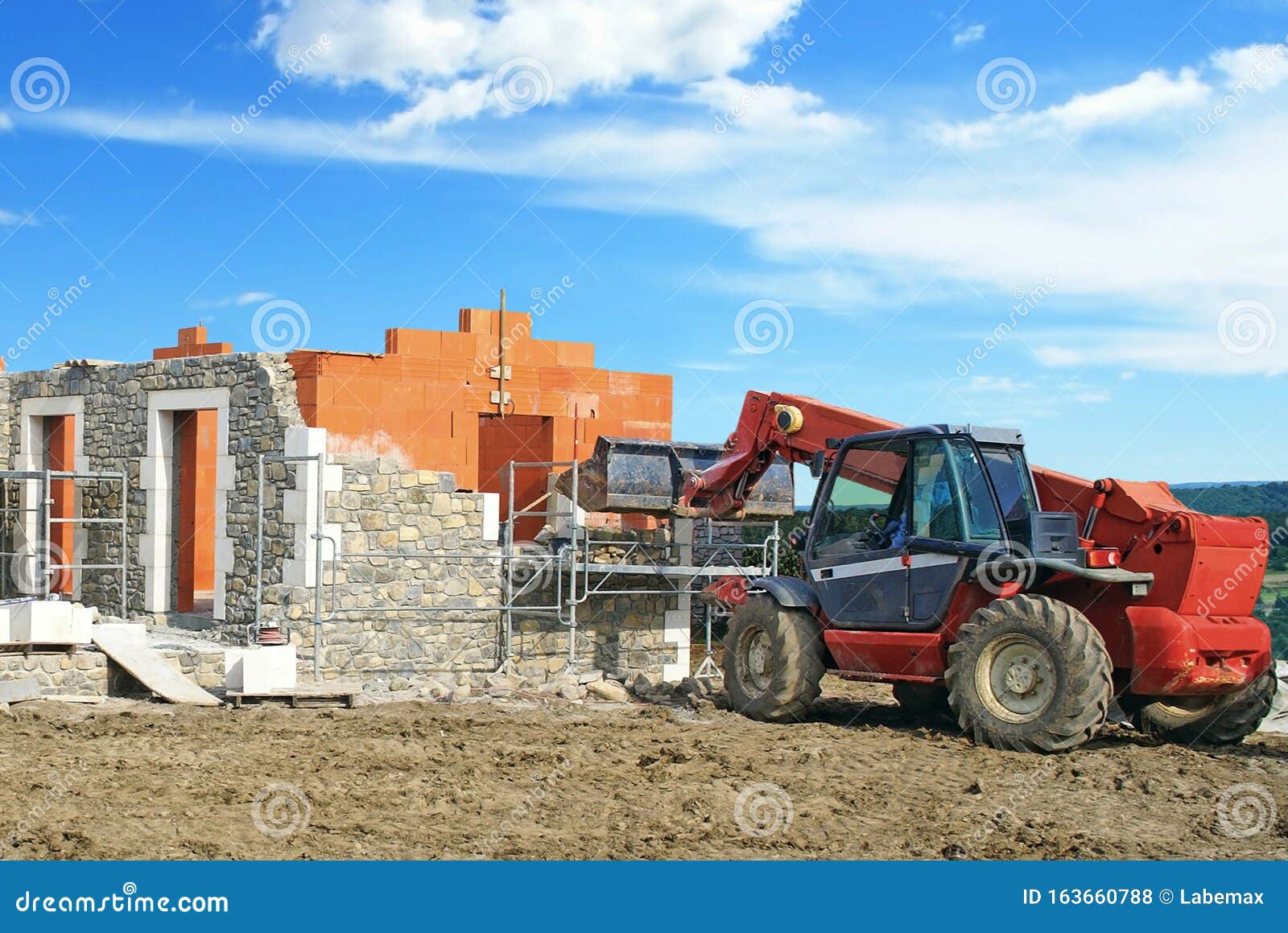 Masonry Site with Telescopic Machine. Stock Photo - Image of lift ...