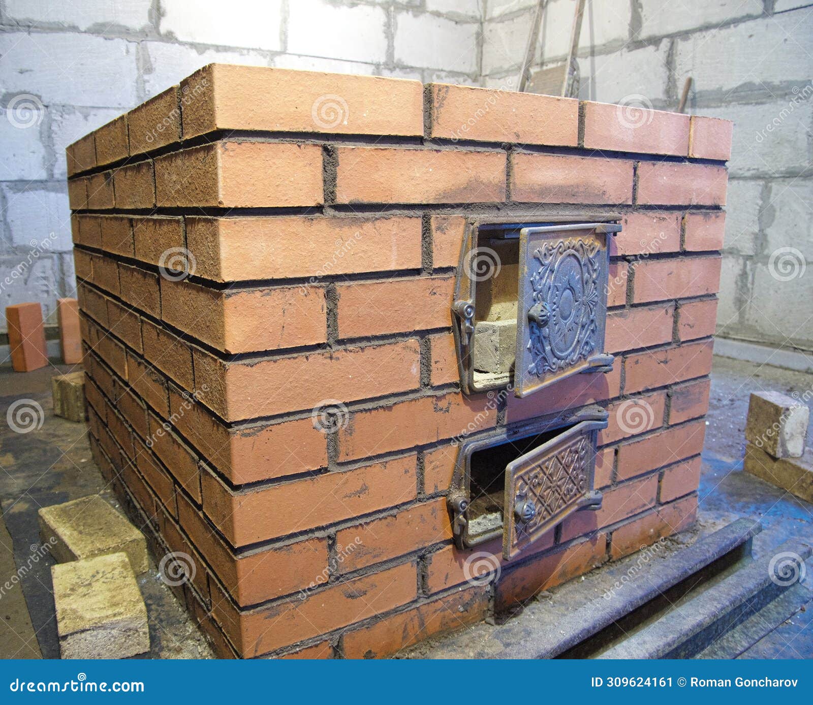 Construction of Brick Ovens. Brick Stove for Sauna Stock Image - Image ...