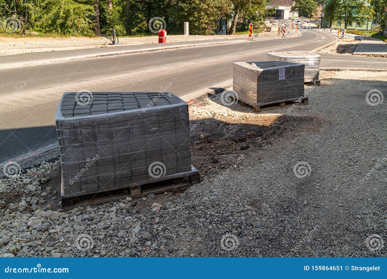Construction of Brick Paved Sidewalk, Piles of Packed Pave Stones Stock ...