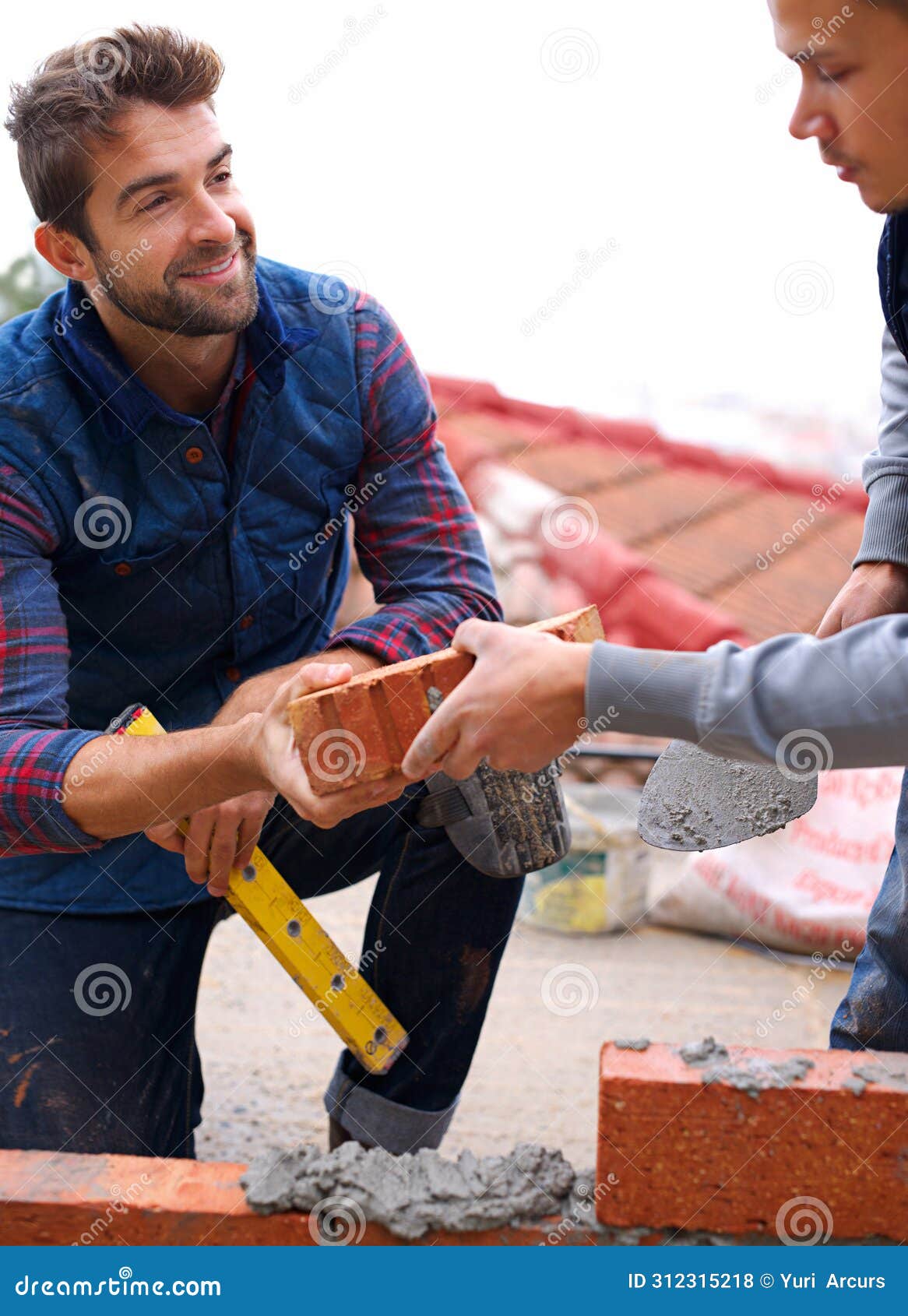 Construction, Bricklayer and Men Build with Brick, Handyman or ...