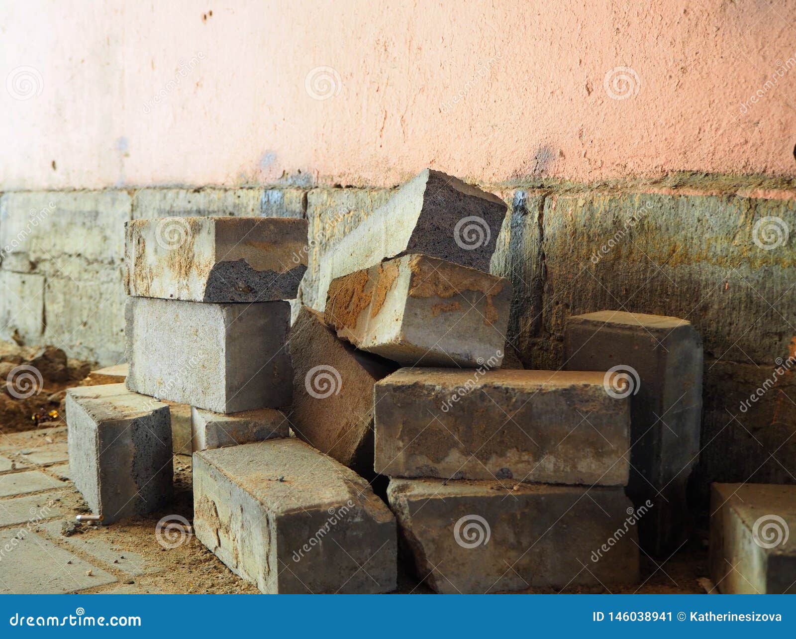 Construction Bricks on the Ground Stock Image - Image of stone, white ...