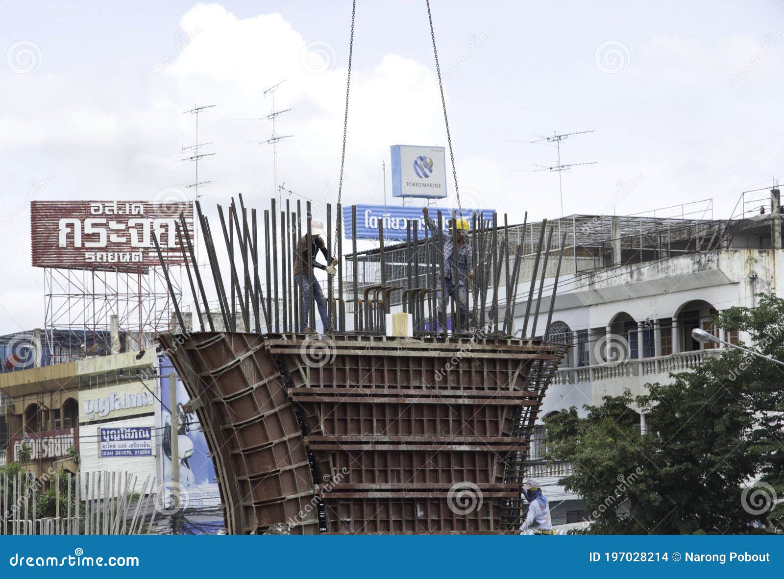 The Construction of Bridge Columns Where People are Working, Concrete ...