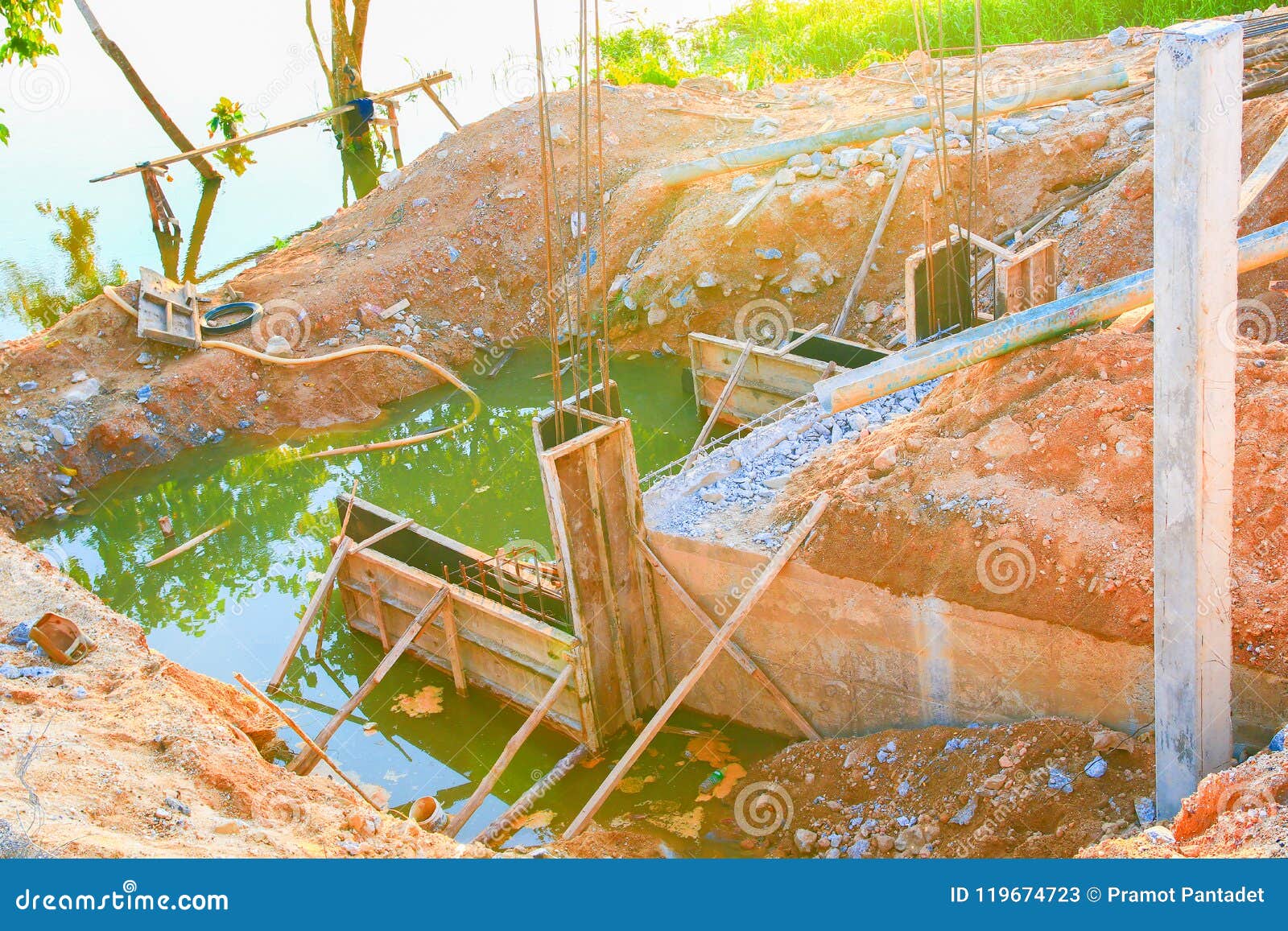 Construction Bridge Cross River with Copy Space Stock Image - Image of ...