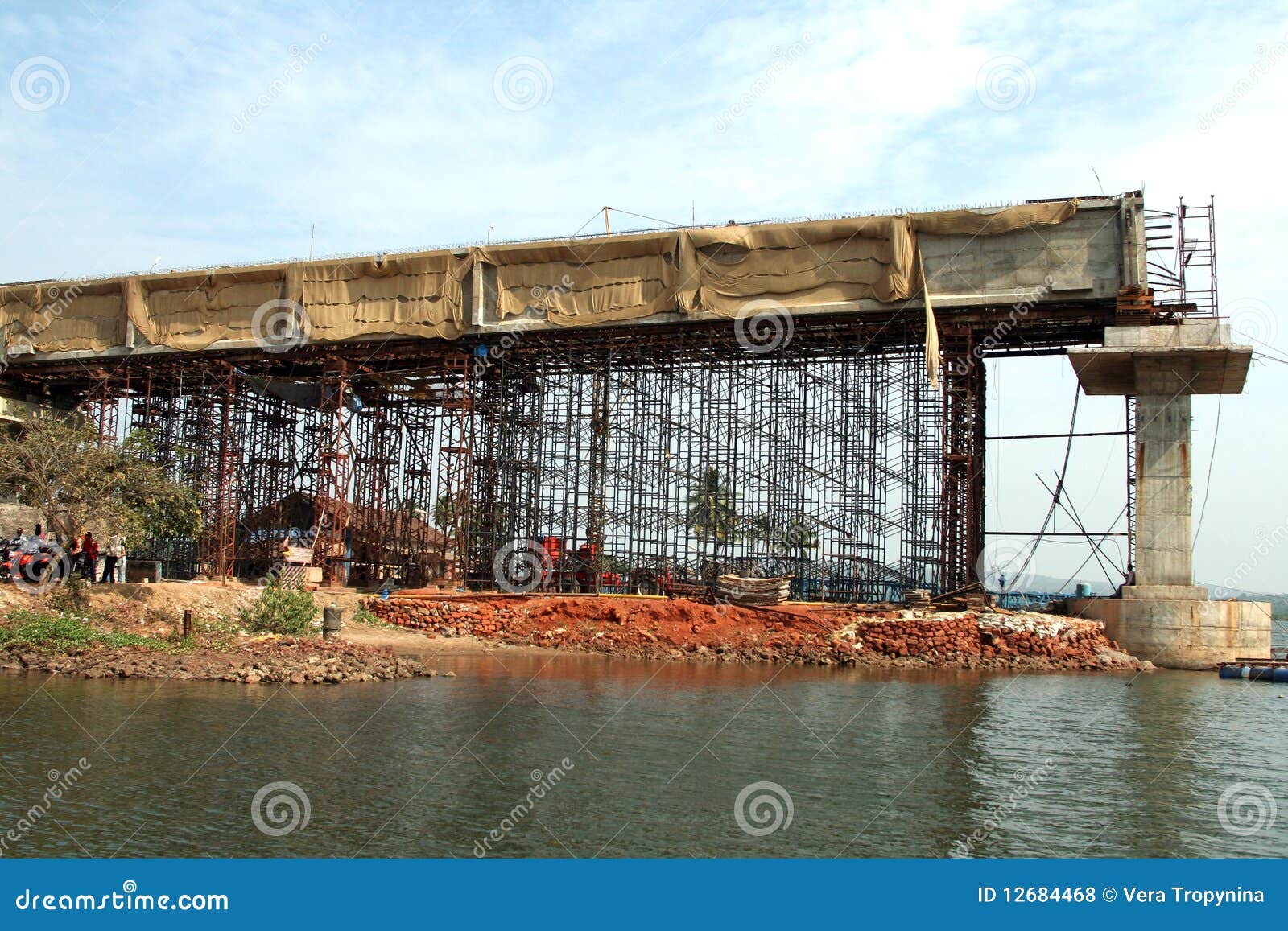 Construction of a Bridge Over the River Stock Photo - Image of palm ...