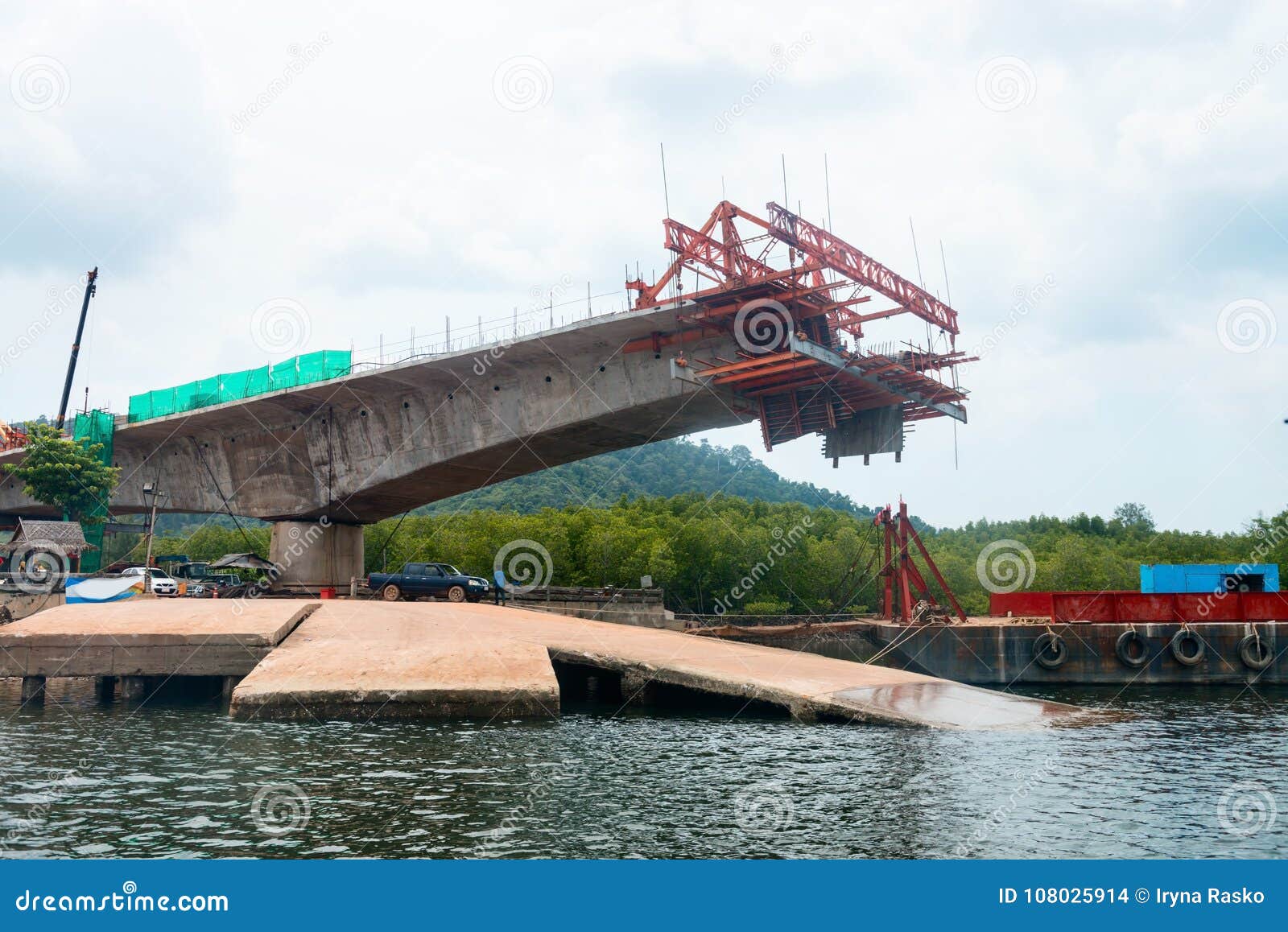 The Construction Of Bridge Columns Where People Are Working, Concrete ...