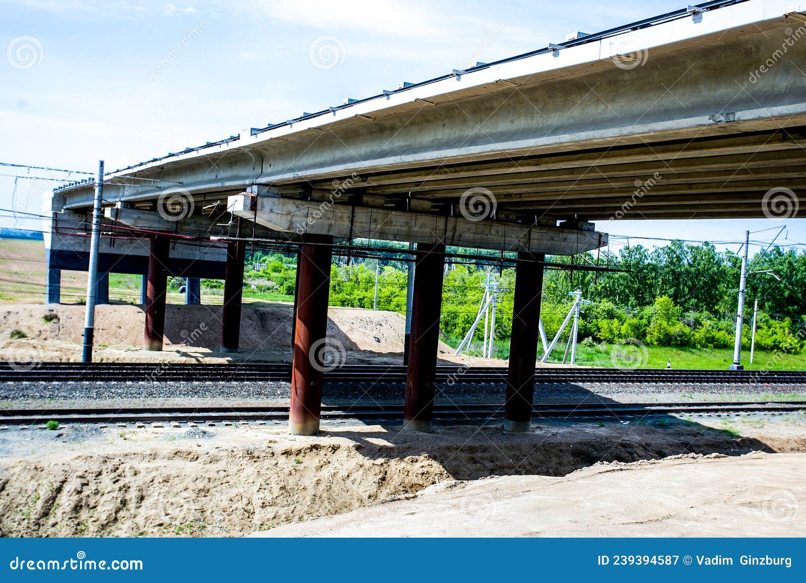 Construction of the Bridge and Roads in Countryside Stock Image - Image ...