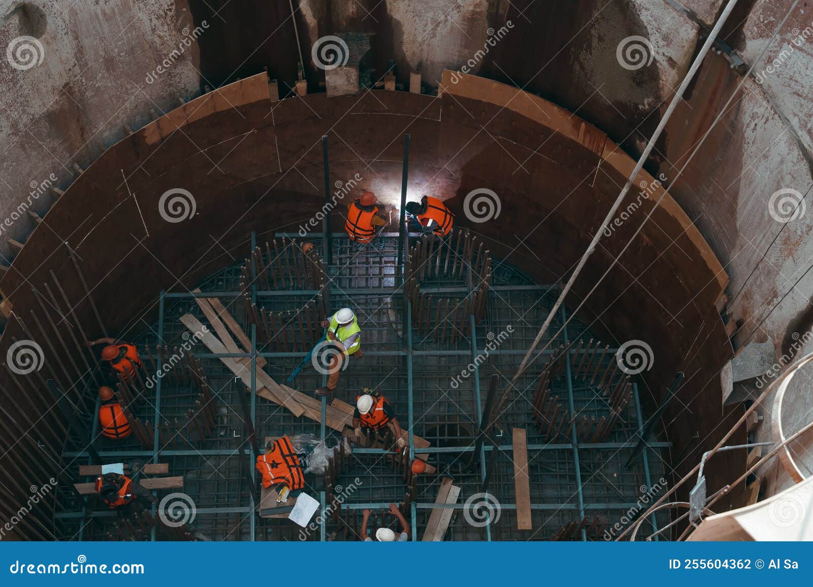 Construction of a Bridge Support in the Excavation. Workers at the ...