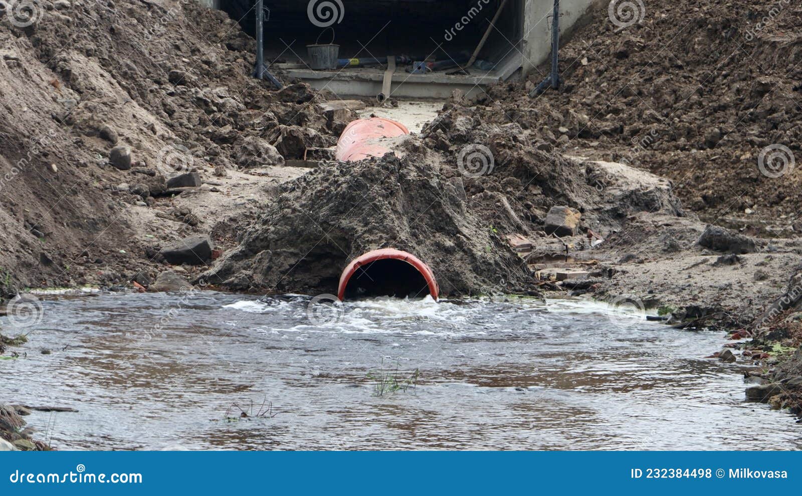 Construction of a Bridge with a Temporary Pipe for Water Drainage Stock ...