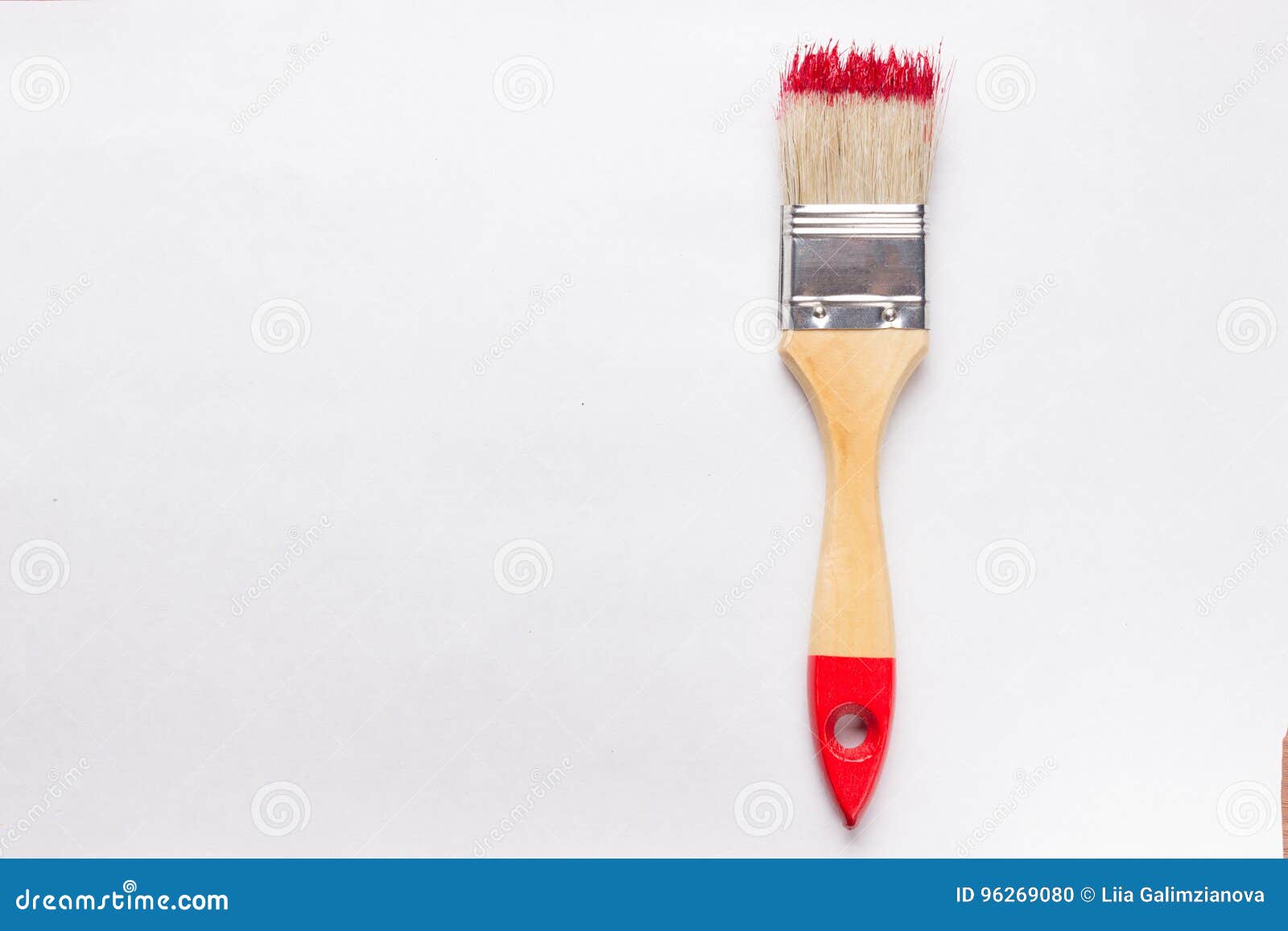 Construction Brush with Red Paint Stock Photo - Image of construct ...