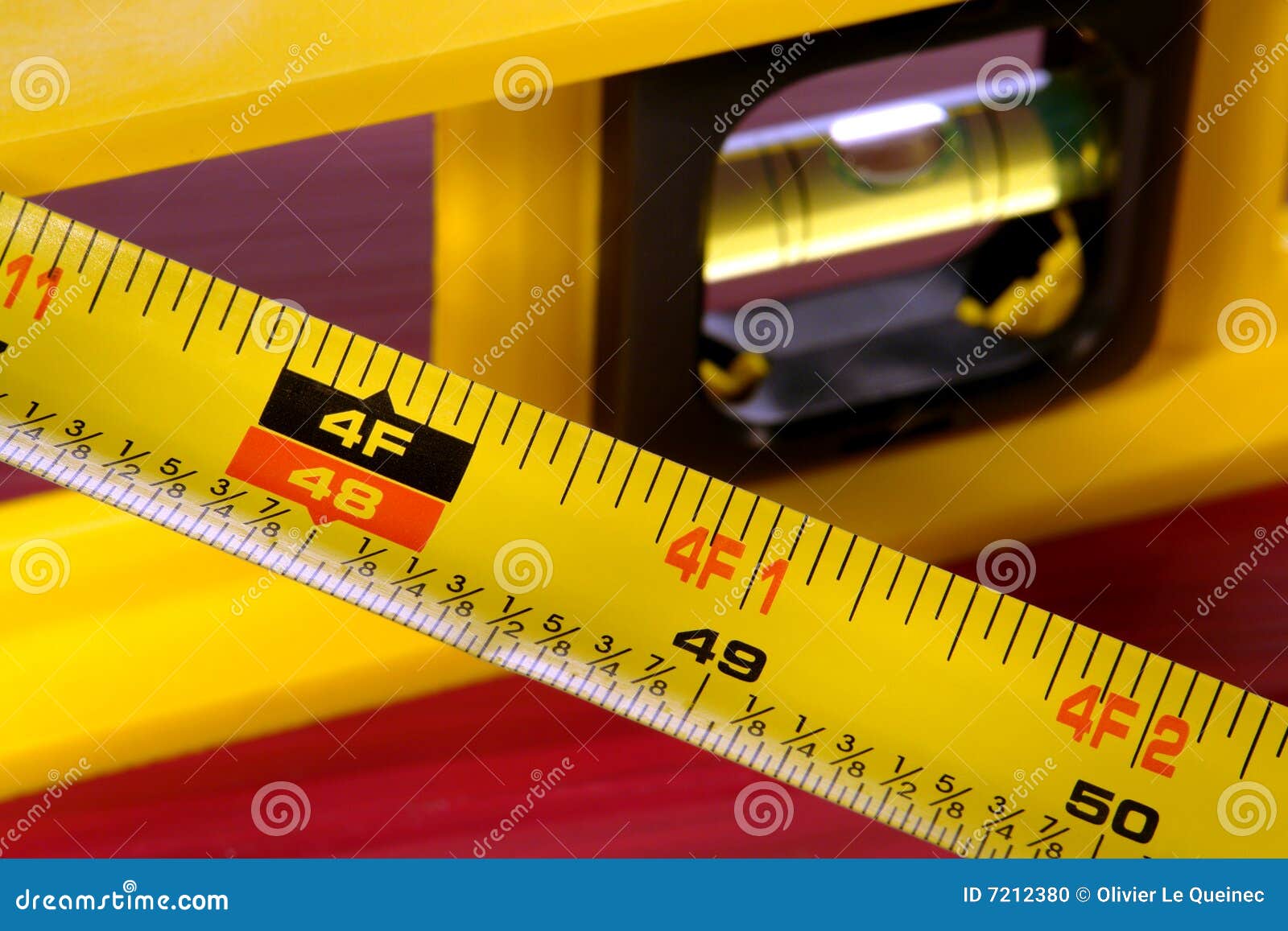 Construction Bubble Spirit Level and Tape Measure Stock Photo - Image ...