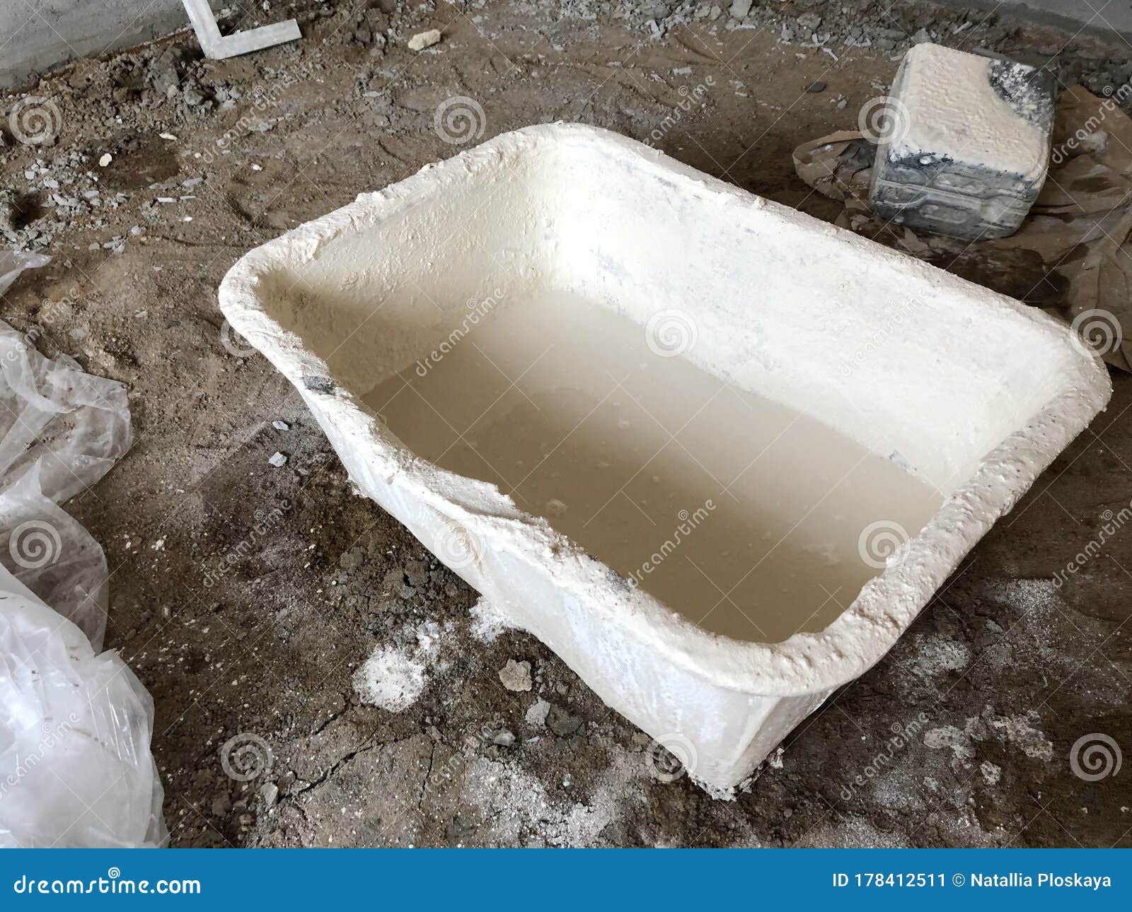 Construction Bucket with Lime on Construction Site Stock Image - Image ...