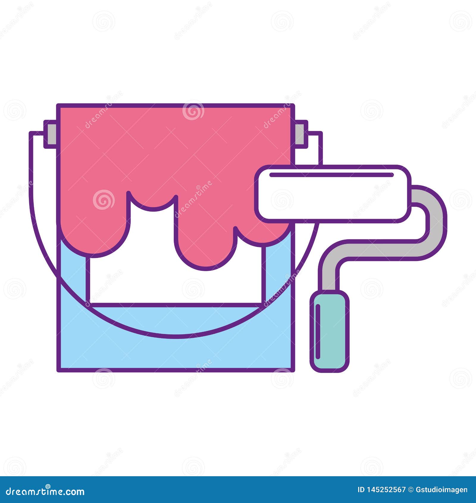 Construction Bucket and Roller Paint Tool Stock Vector - Illustration ...