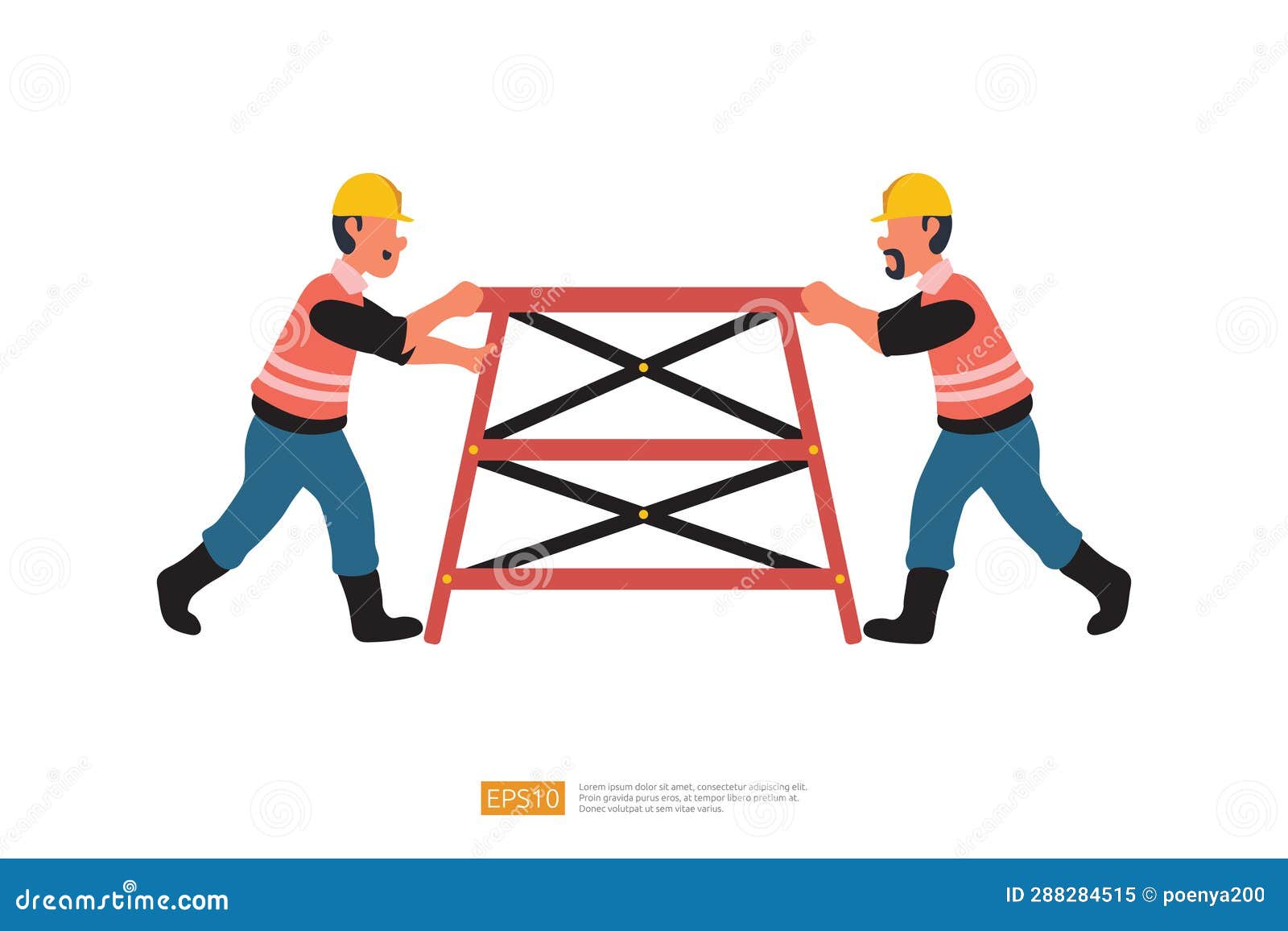 Construction Builder Character Carry and Move Scaffold Stair. Vector ...