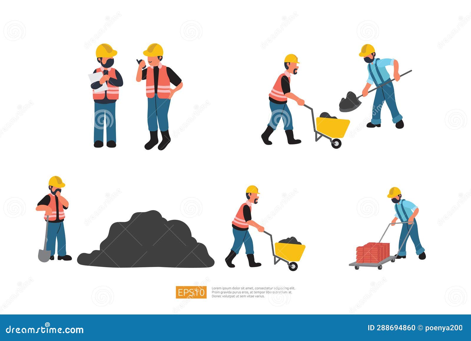 Construction Builder Character Set. Supervisor Checking Plan and ...