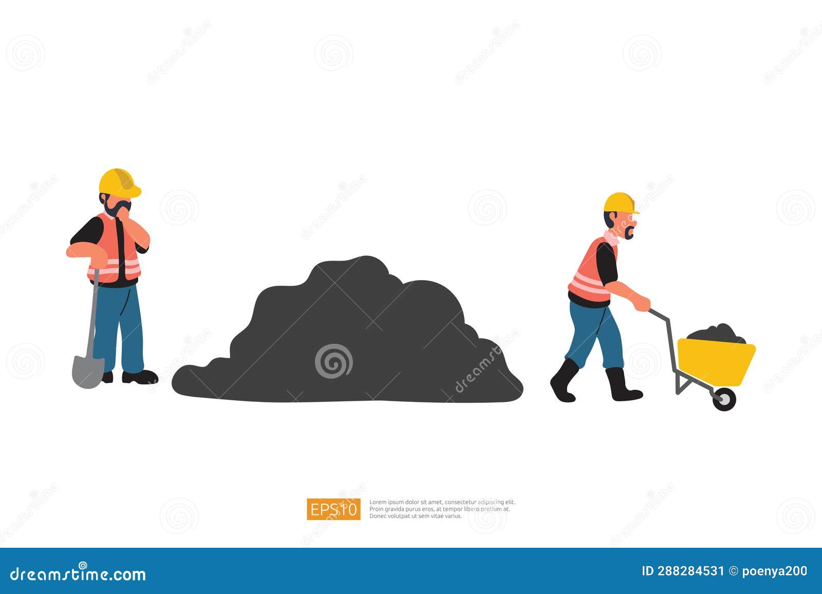 Construction Builder Character with Shovel and Wheelbarrow Carrying ...