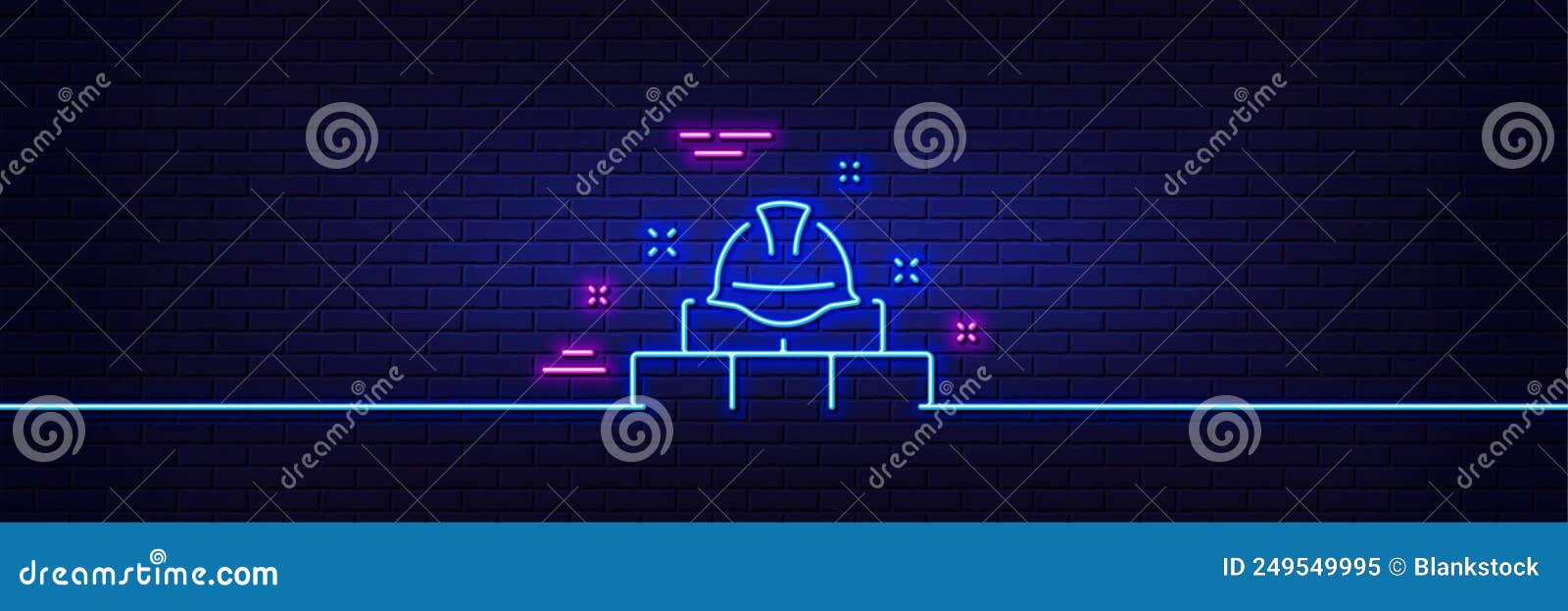 Construction Builder Line Icon. Engineer or Architect Helmet Sign. Neon ...