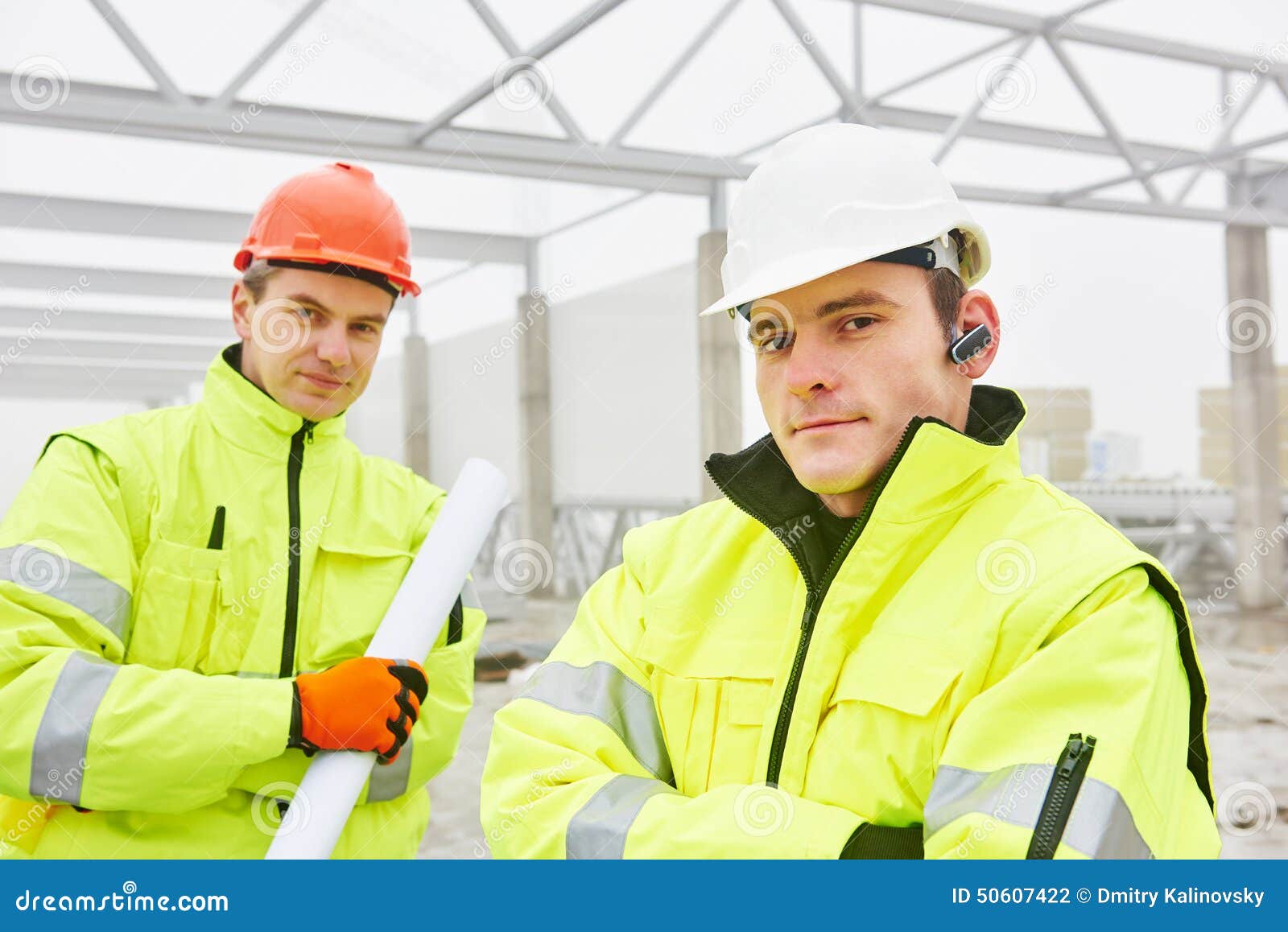 Construction Builder Workers Stock Photo - Image of blueprints ...
