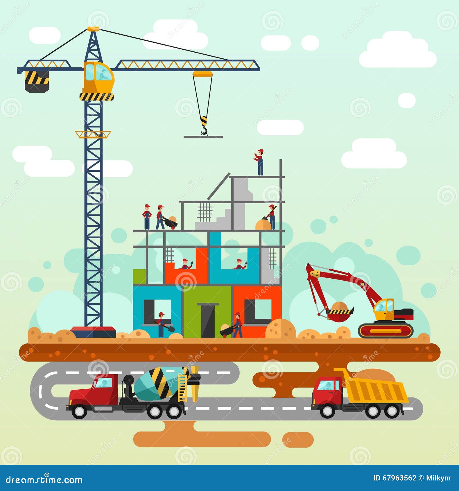 Construction with builders stock vector. Illustration of concept - 67963562
