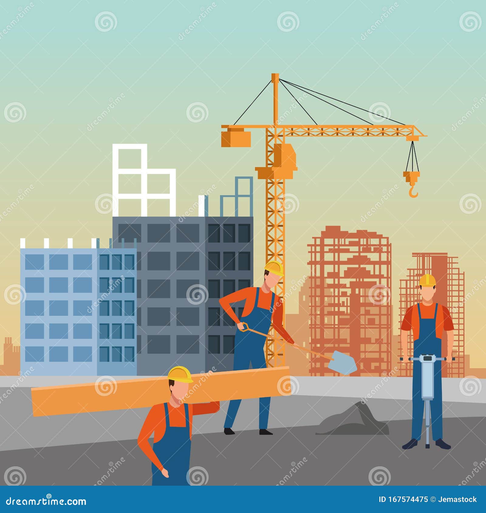 Construction Builders Working on Under Construction Scenery Background ...