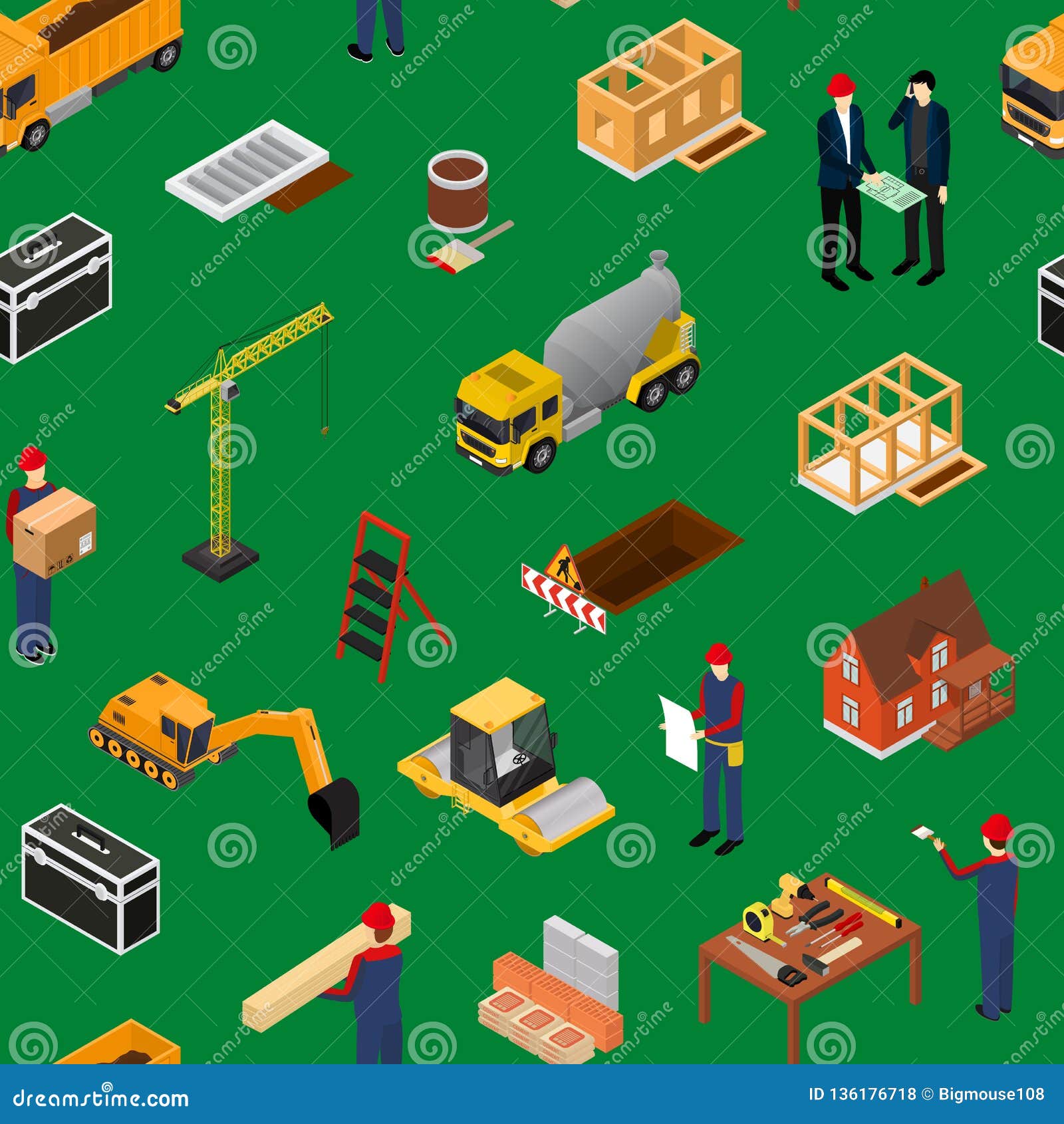 Construction Building Concept Seamless Pattern Background 3d Isometric ...