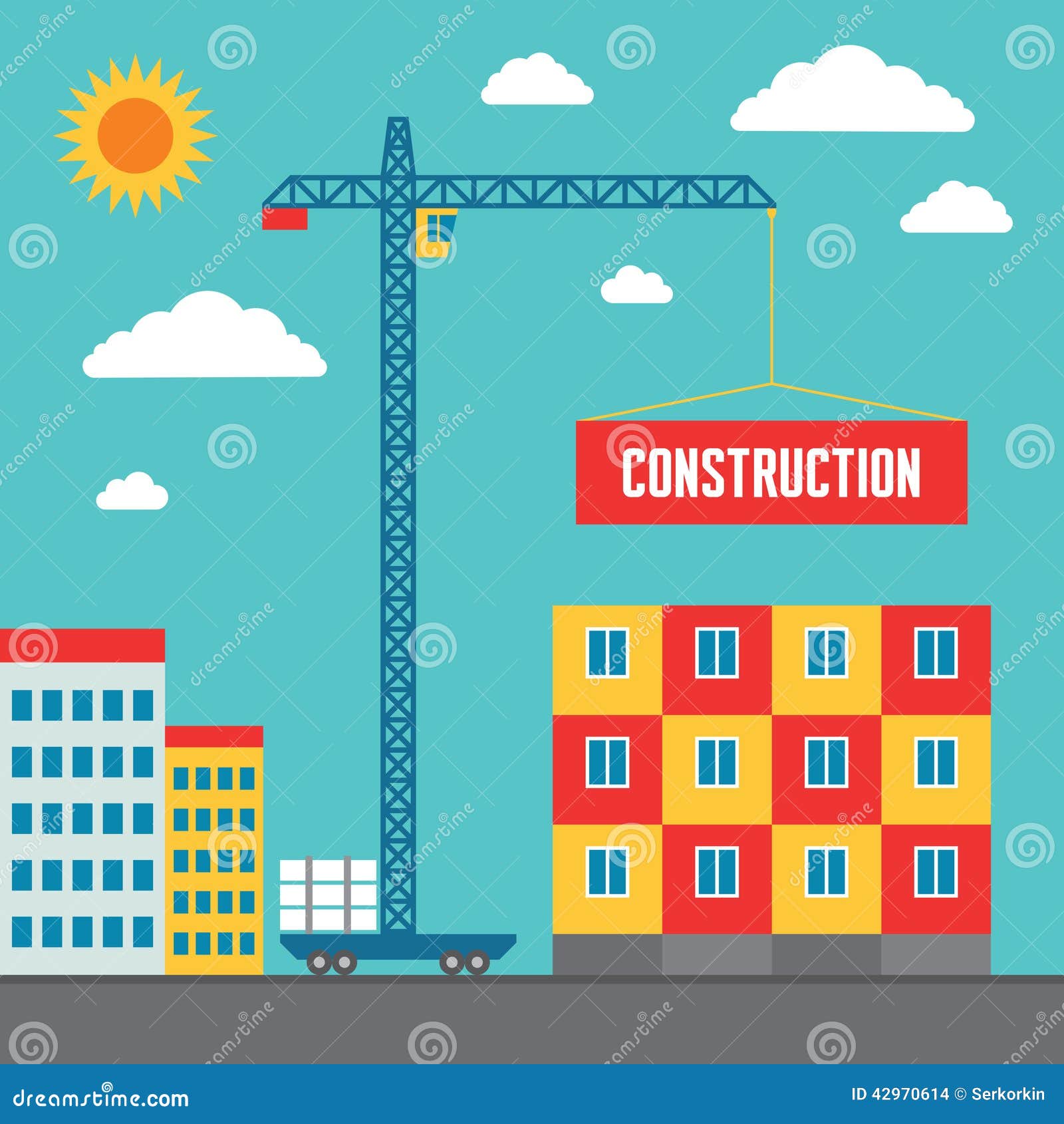 Construction of Building - Concept Vector Illustration in Flat Style ...
