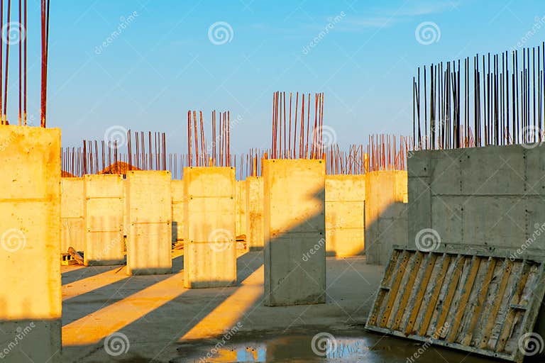 Construction of the Building Foundation Stock Photo - Image of concrete ...