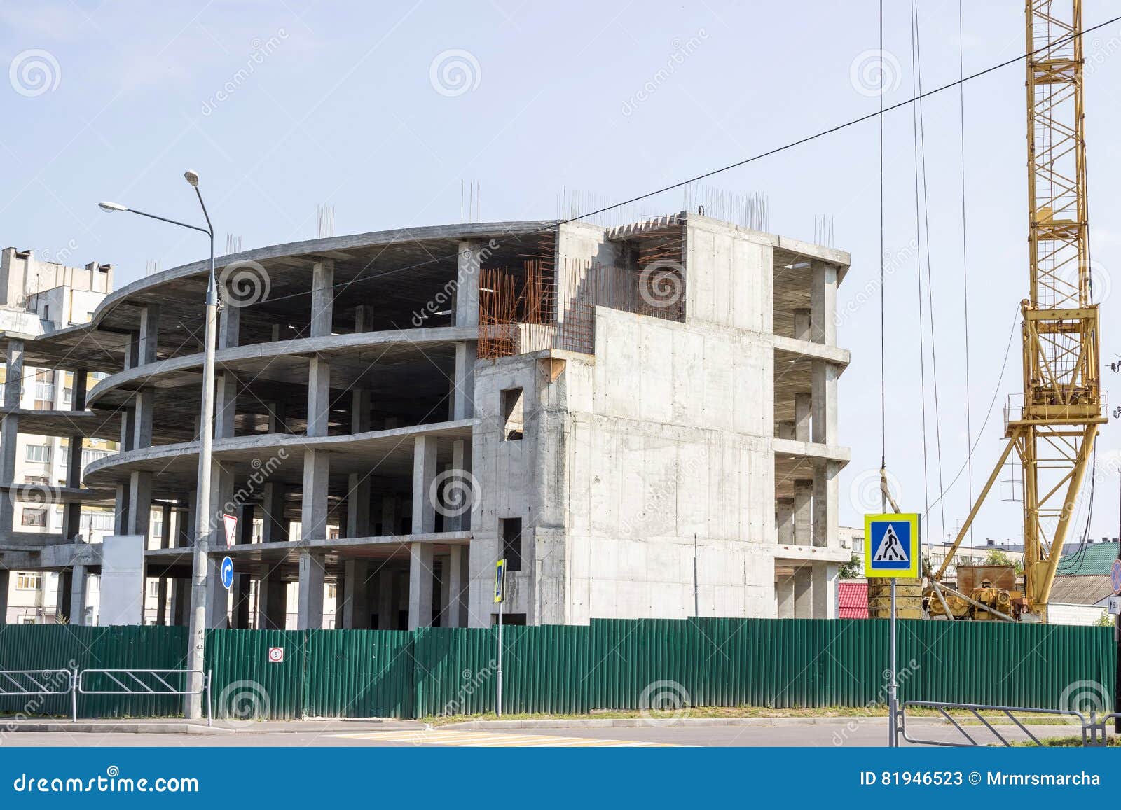 Construction of the Building. Hoisting Crane Stock Image - Image of ...