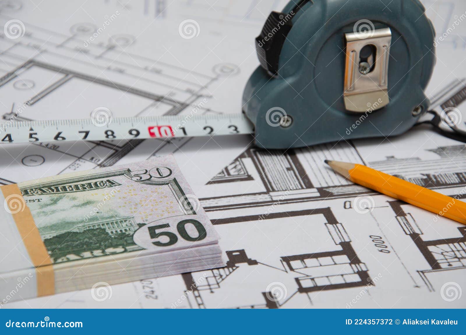 Architectural Project, Ruler and Pencil. Construction Background. Stock ...
